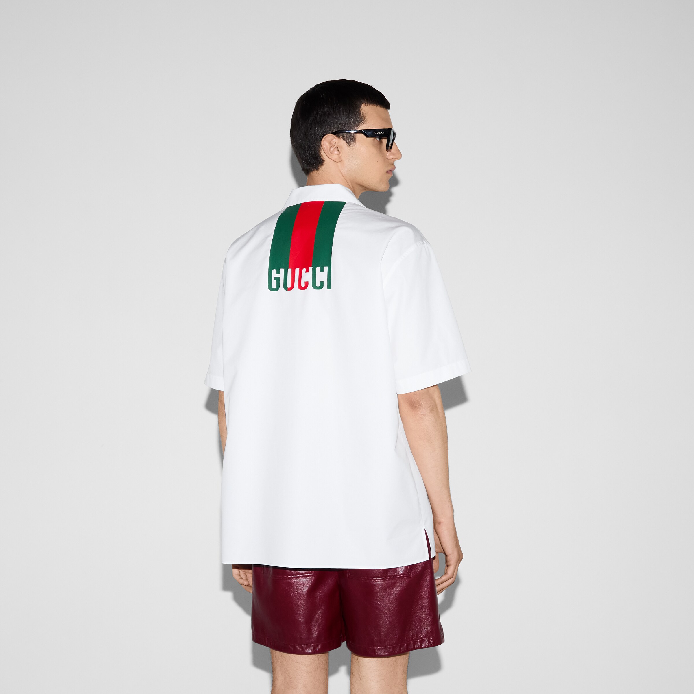 Regular fit cotton shirt with Web in white | GUCCI® SG