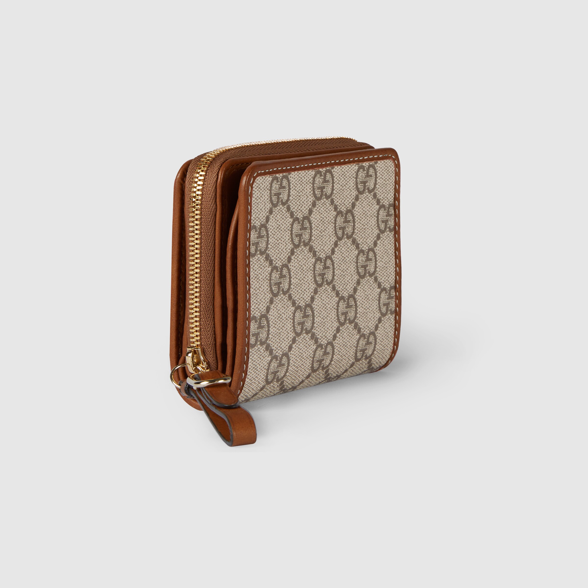 GG Emblem zip mini wallet in beige and dark brown canvas | GUCCI® Australia