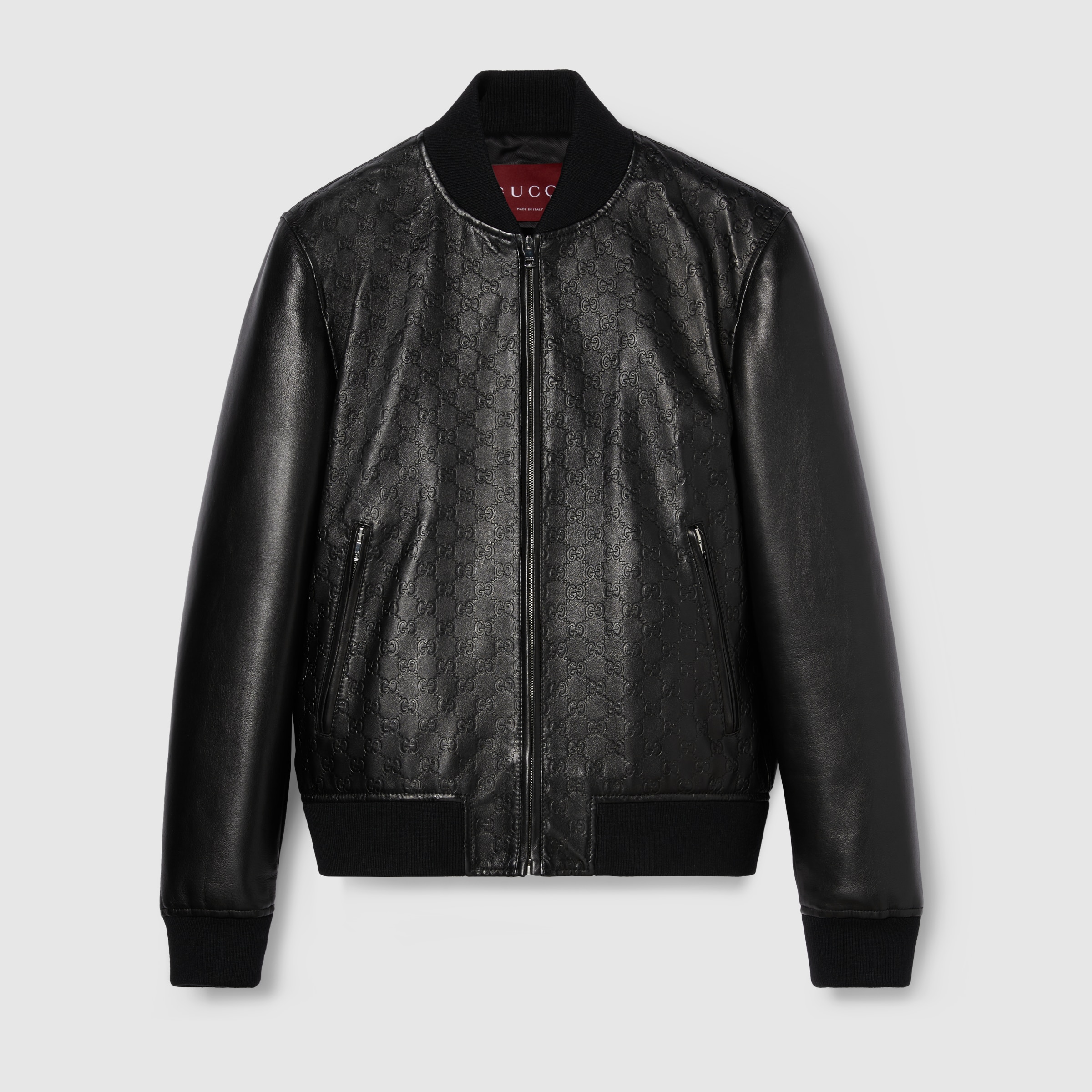 Embossed GG leather bomber jacket in black | GUCCI® UK