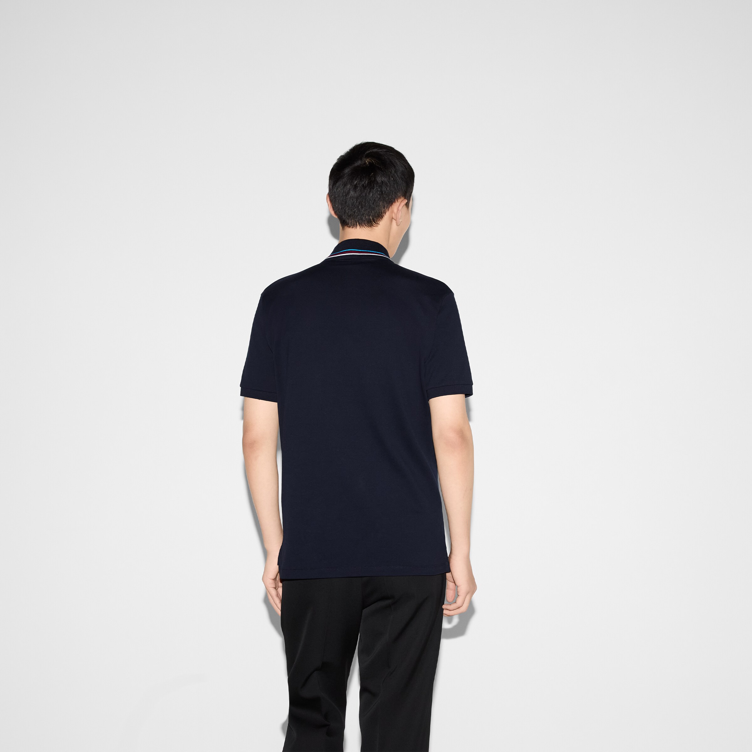 Embroidered stretch cotton polo shirt in navy | GUCCI® TR