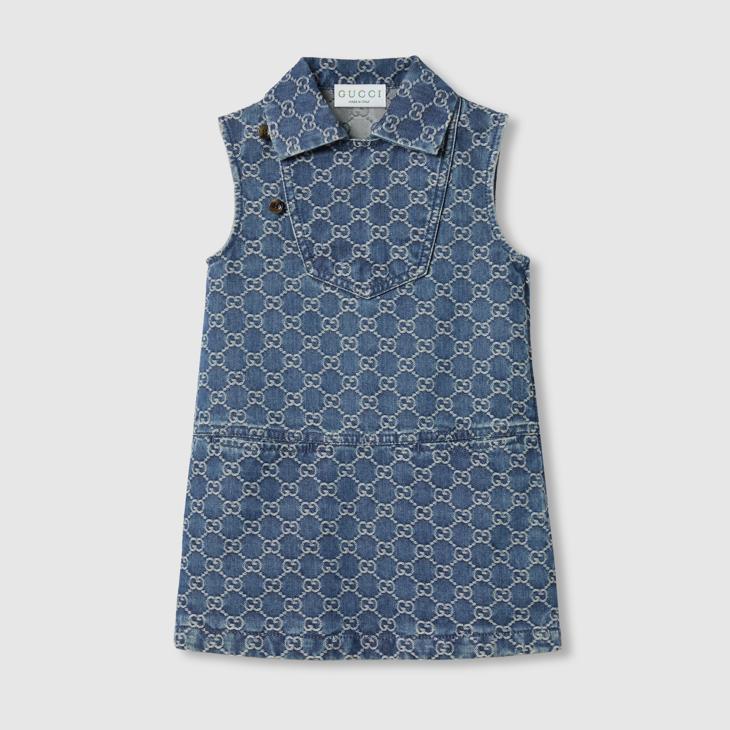 Children's GG denim jacquard dress in blue and ivory | GUCCI® US