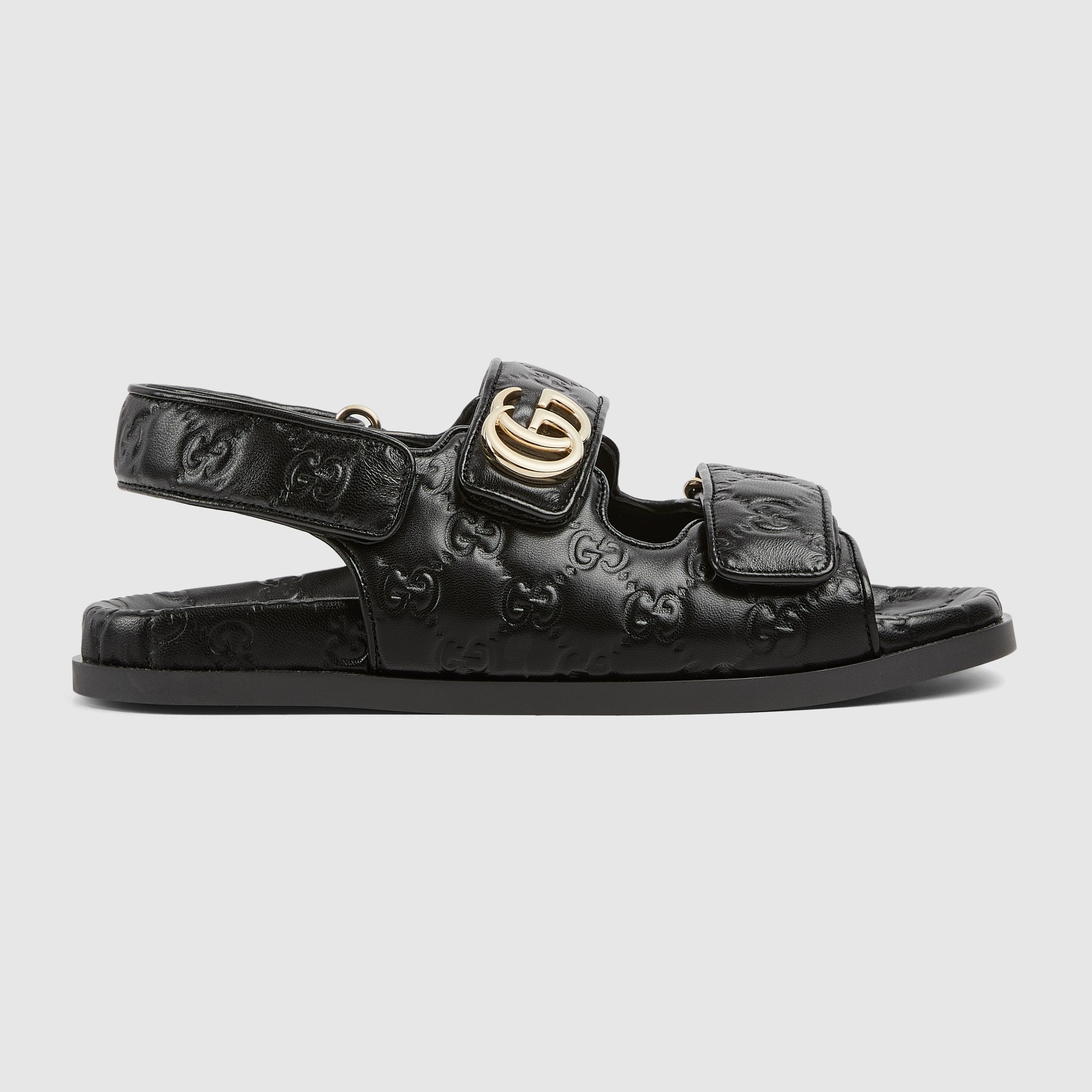 Sandalo donna con Doppia G in pelle GG nera | GUCCI® Italia