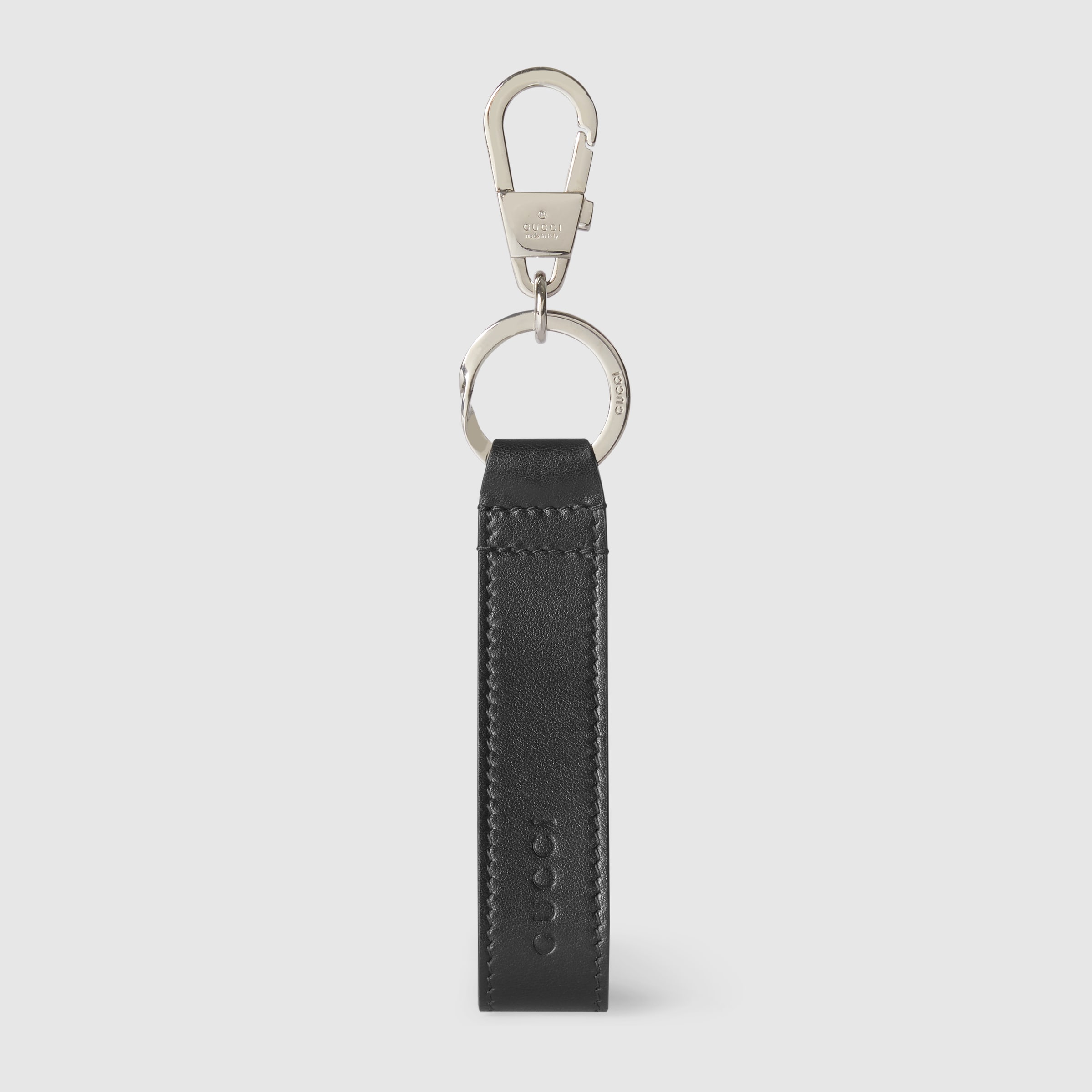 Keychain with hook closure in black Supreme canvas | GUCCI® ZA