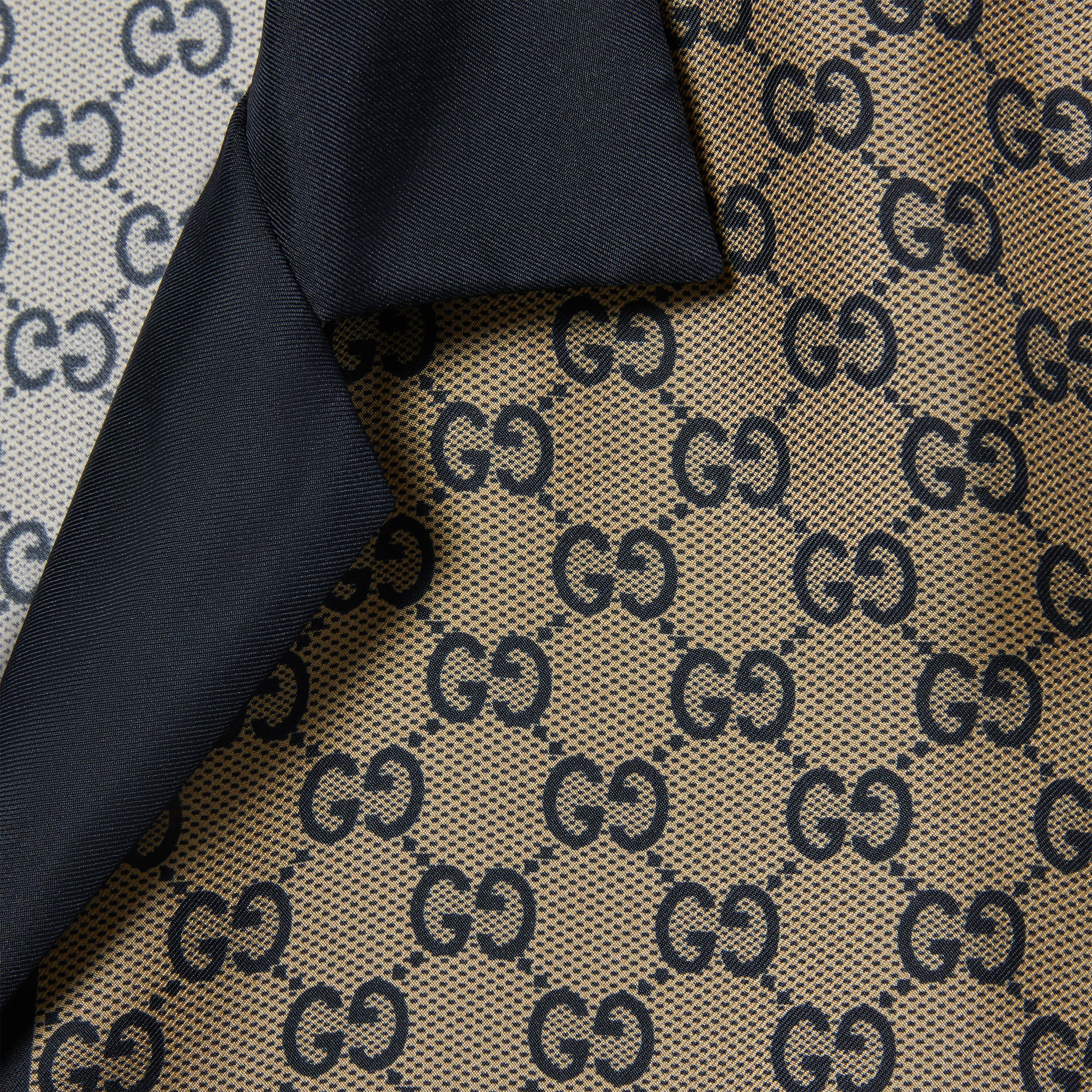 Printed silk shirt in beige and blue | GUCCI® US