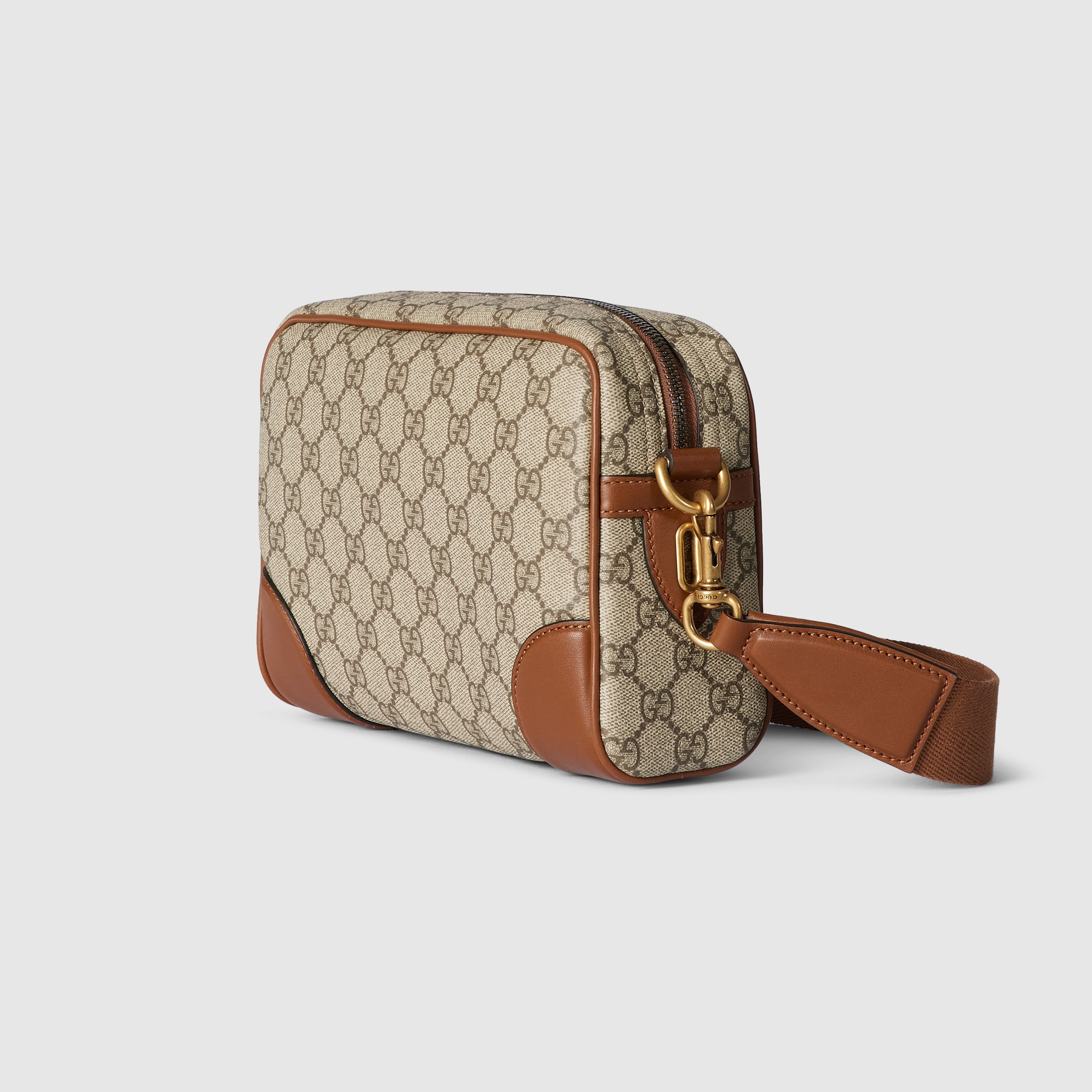 GG Emblem small crossbody bag in beige and dark brown fabric | GUCCI® Australia