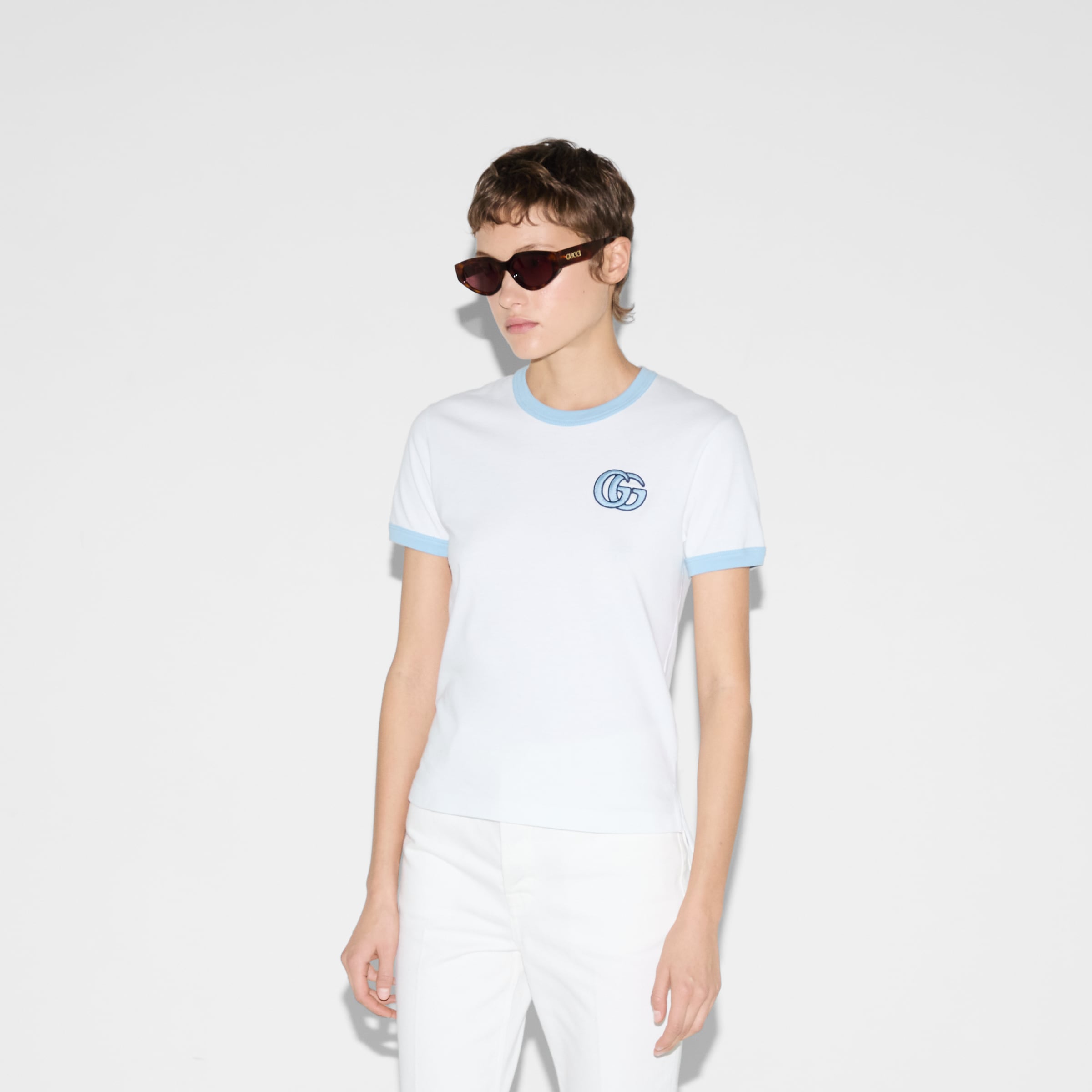 화이트 자수 코튼 저지 티셔츠 | 구찌® 코리아