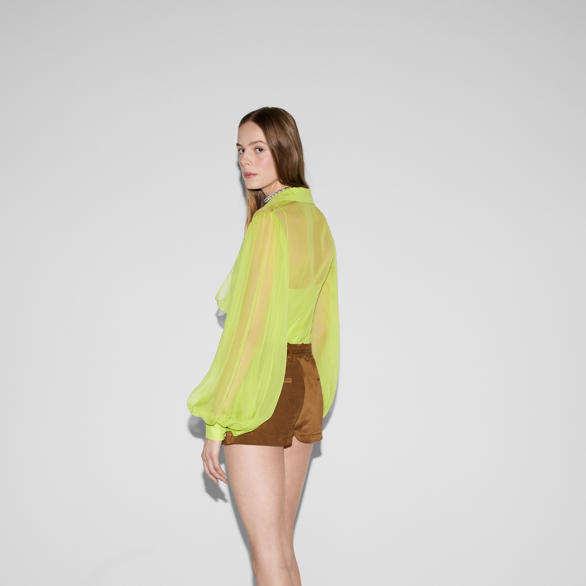 Silk chiffon shirt in lime green | GUCCI® US