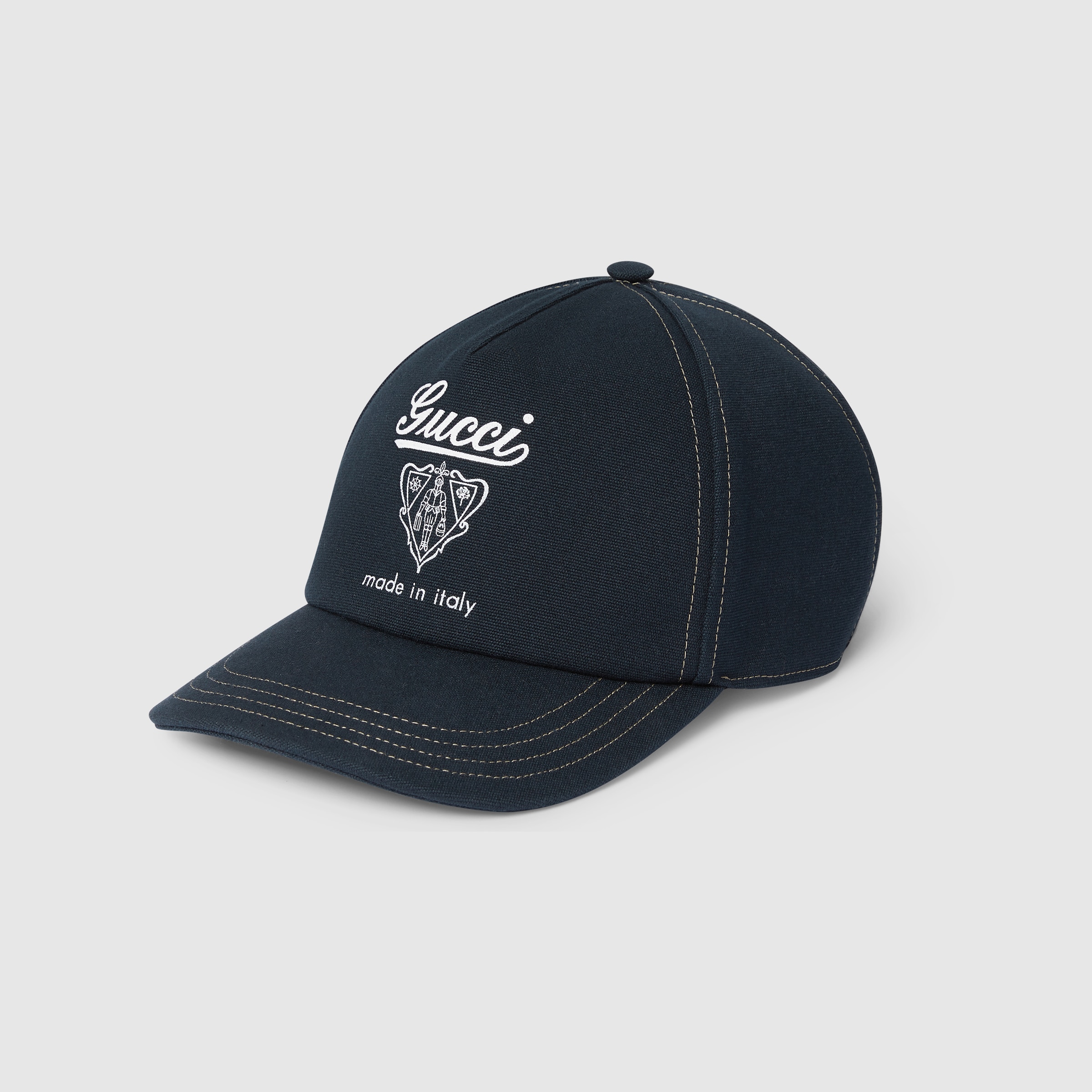 Printed cotton canvas baseball hat in dark blue | GUCCI® US