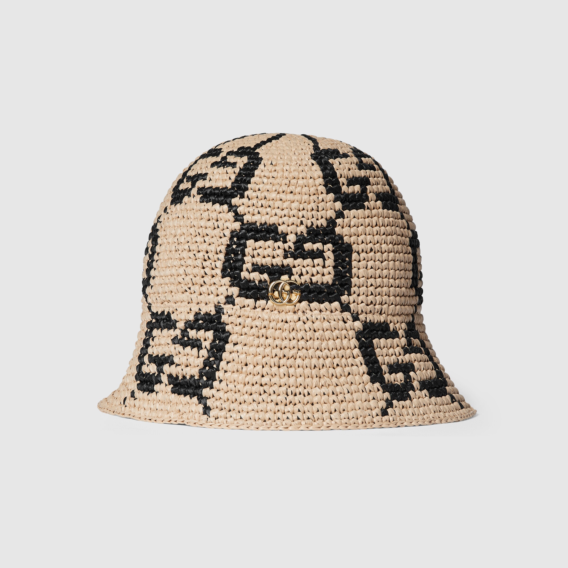 Chapeau cloche en paille GG en naturel et noir | GUCCI® FR