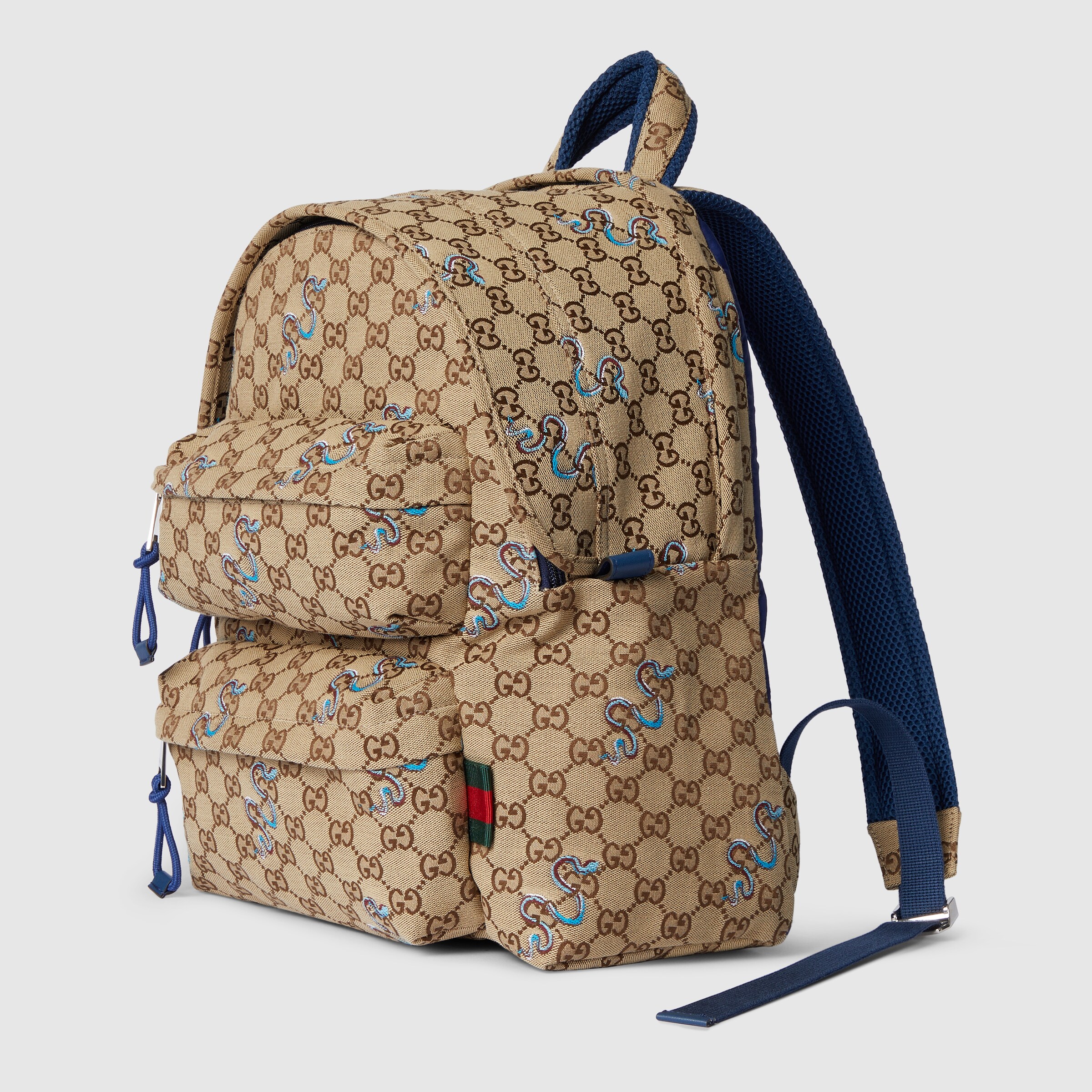 Small embroidered snake backpack in beige and dark brown canvas | GUCCI® 香港