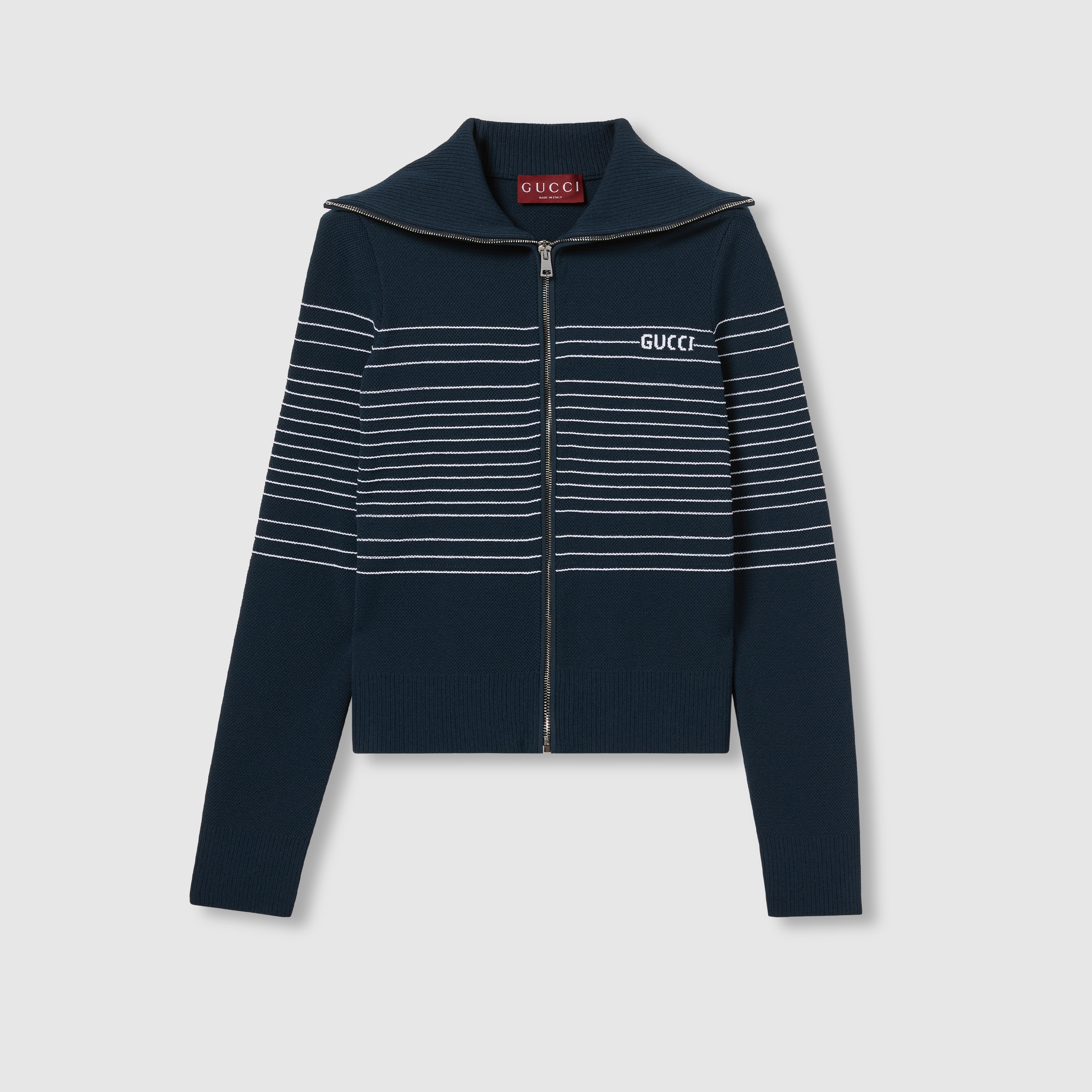 Fabric polo jacket with intarsia in navy | GUCCI® UK