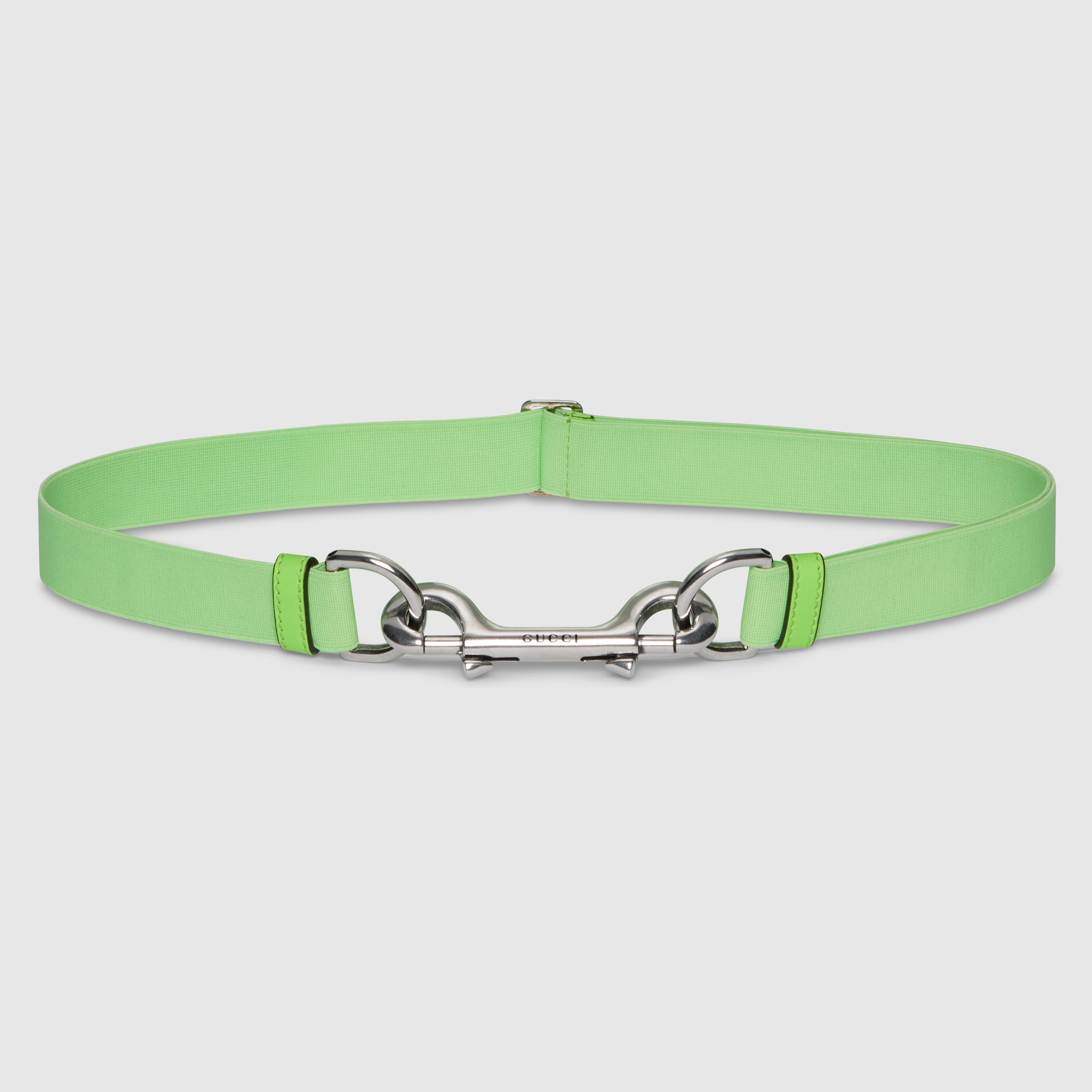 Cintura sottile con fibbia con doppio moschettone in tessuto verde ...