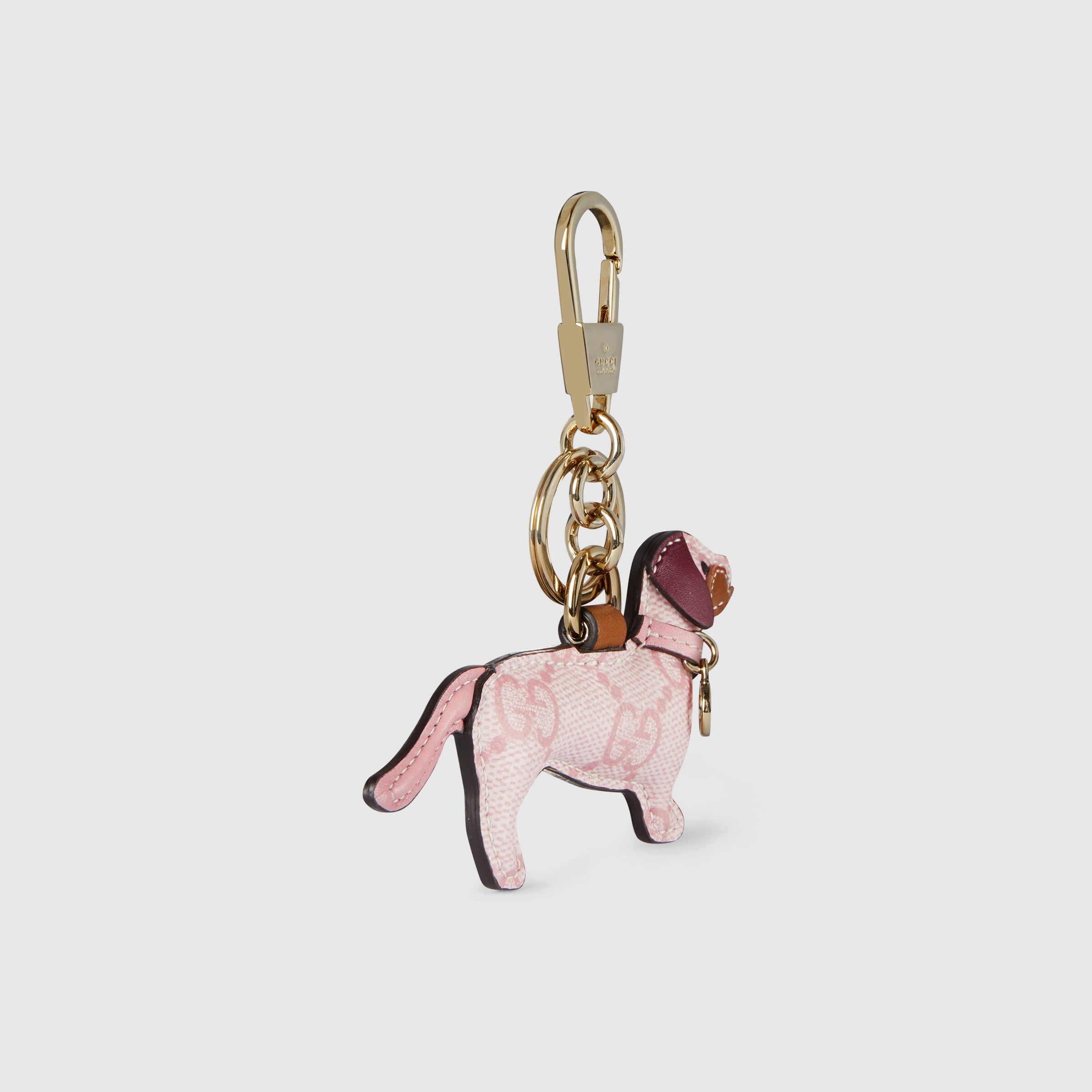 Dog-shaped bag charm in light pink GG Supreme | GUCCI® UK