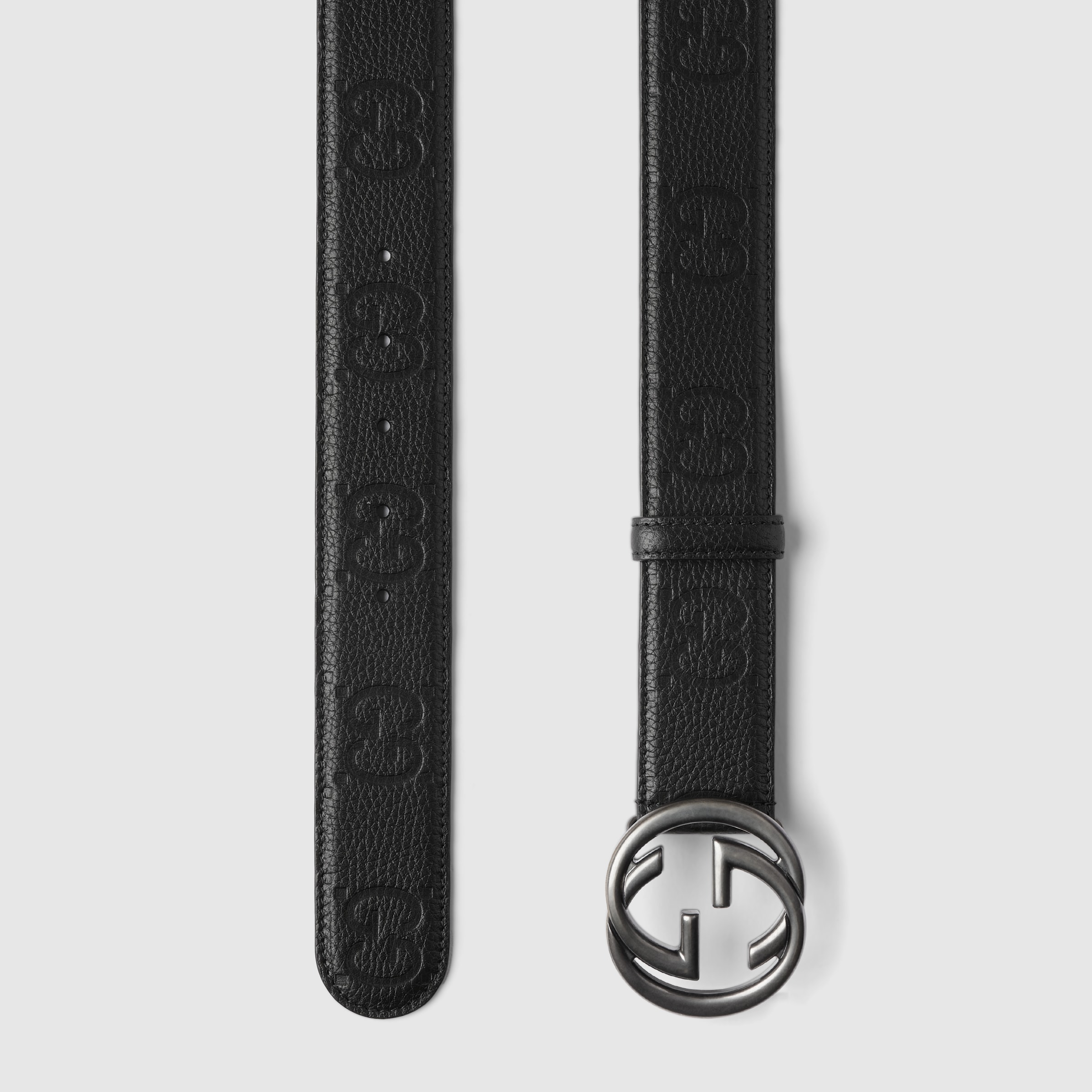 Belt with Interlocking G buckle in black leather | GUCCI® UK