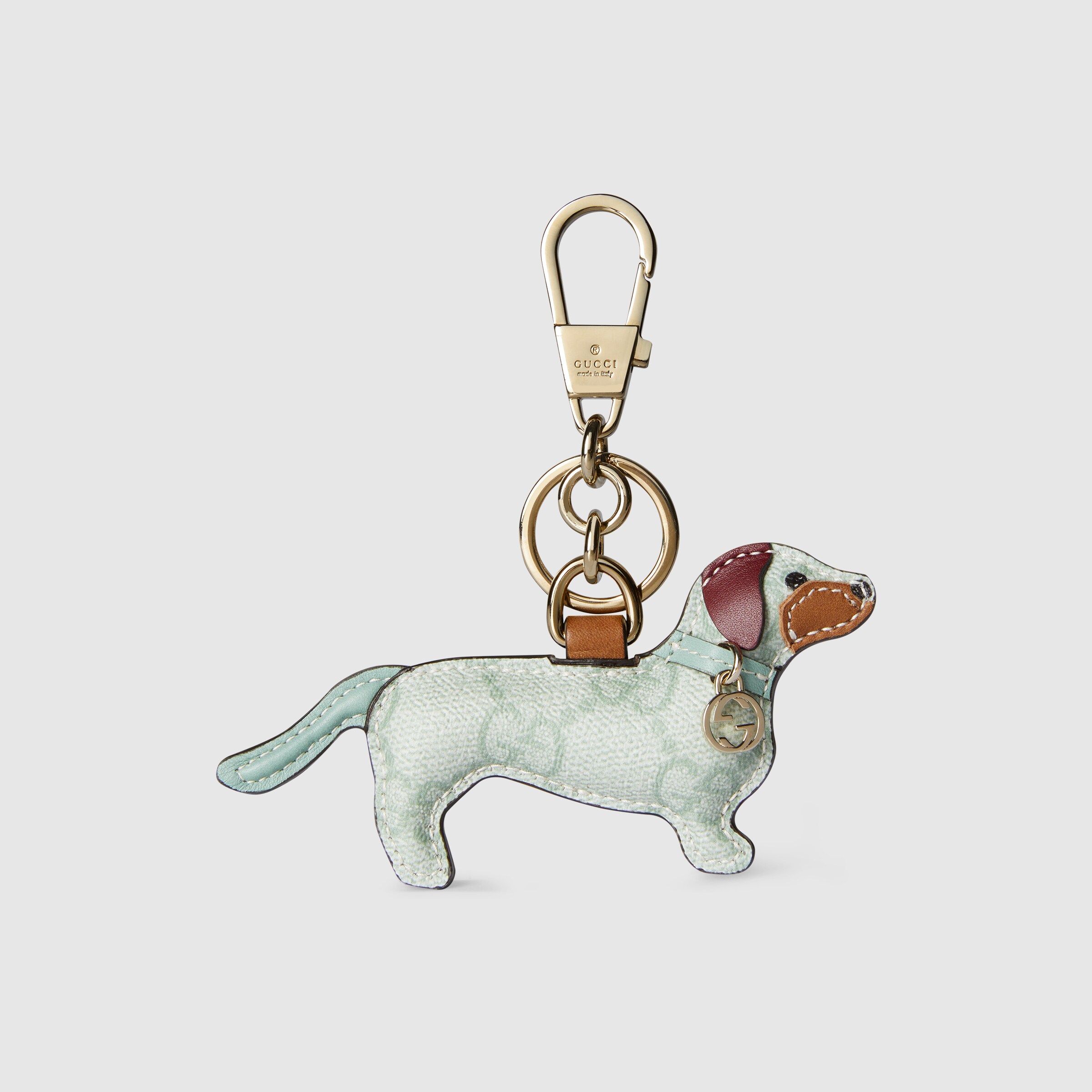 Dog-shaped bag charm in sage green GG Supreme | GUCCI® Australia