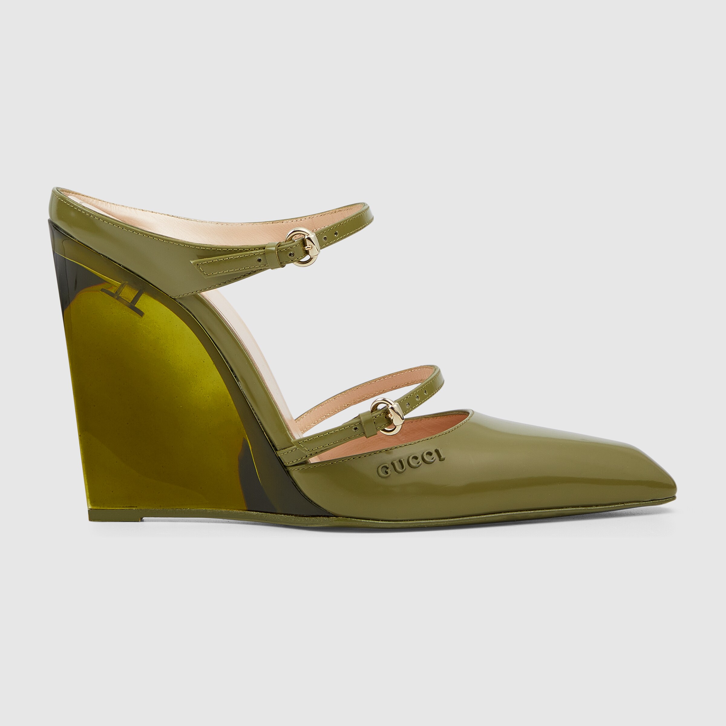 Women's wedge mule in dark green leather | GUCCI® US