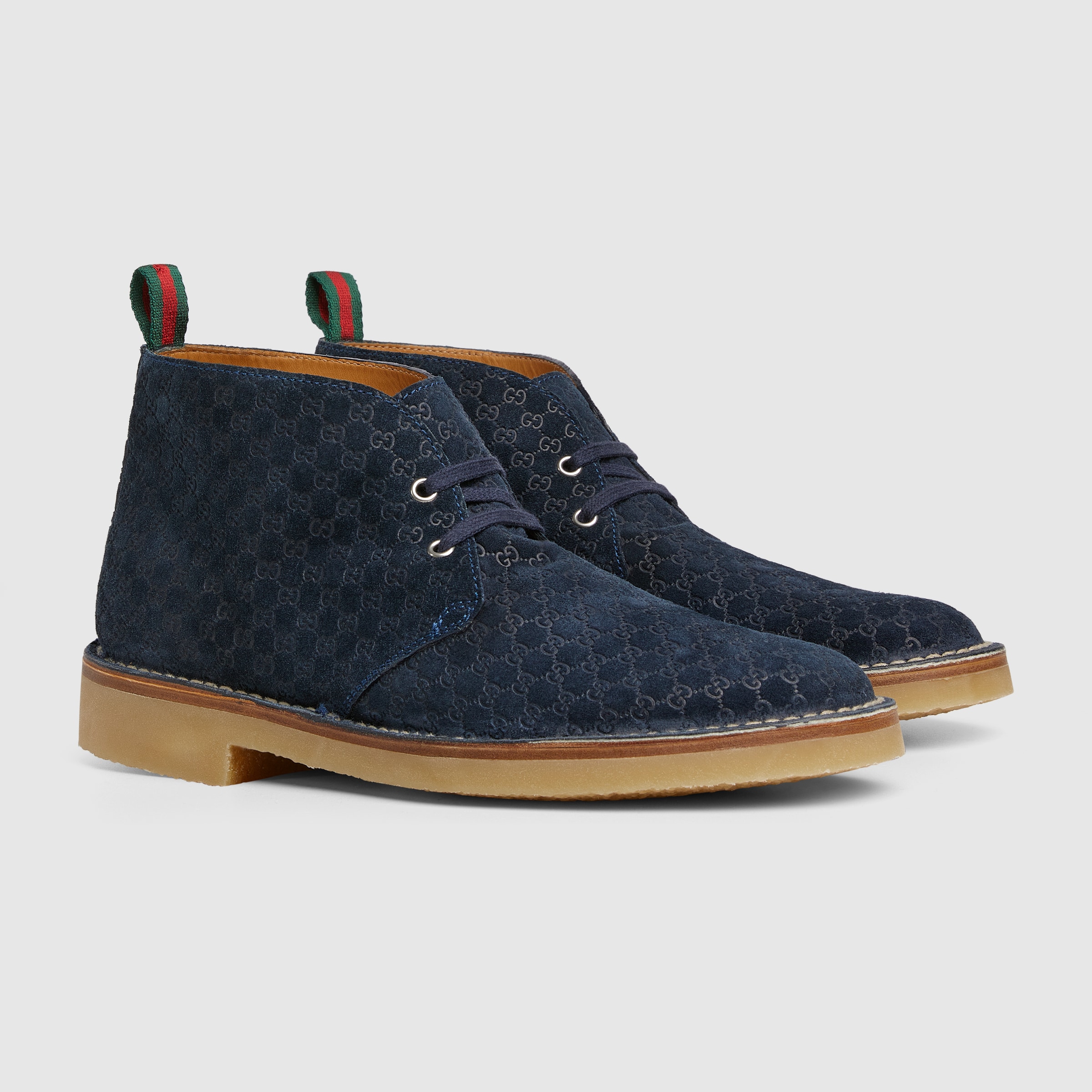 Men's ankle boot with Web in dark blue GG suede | GUCCI® ZA
