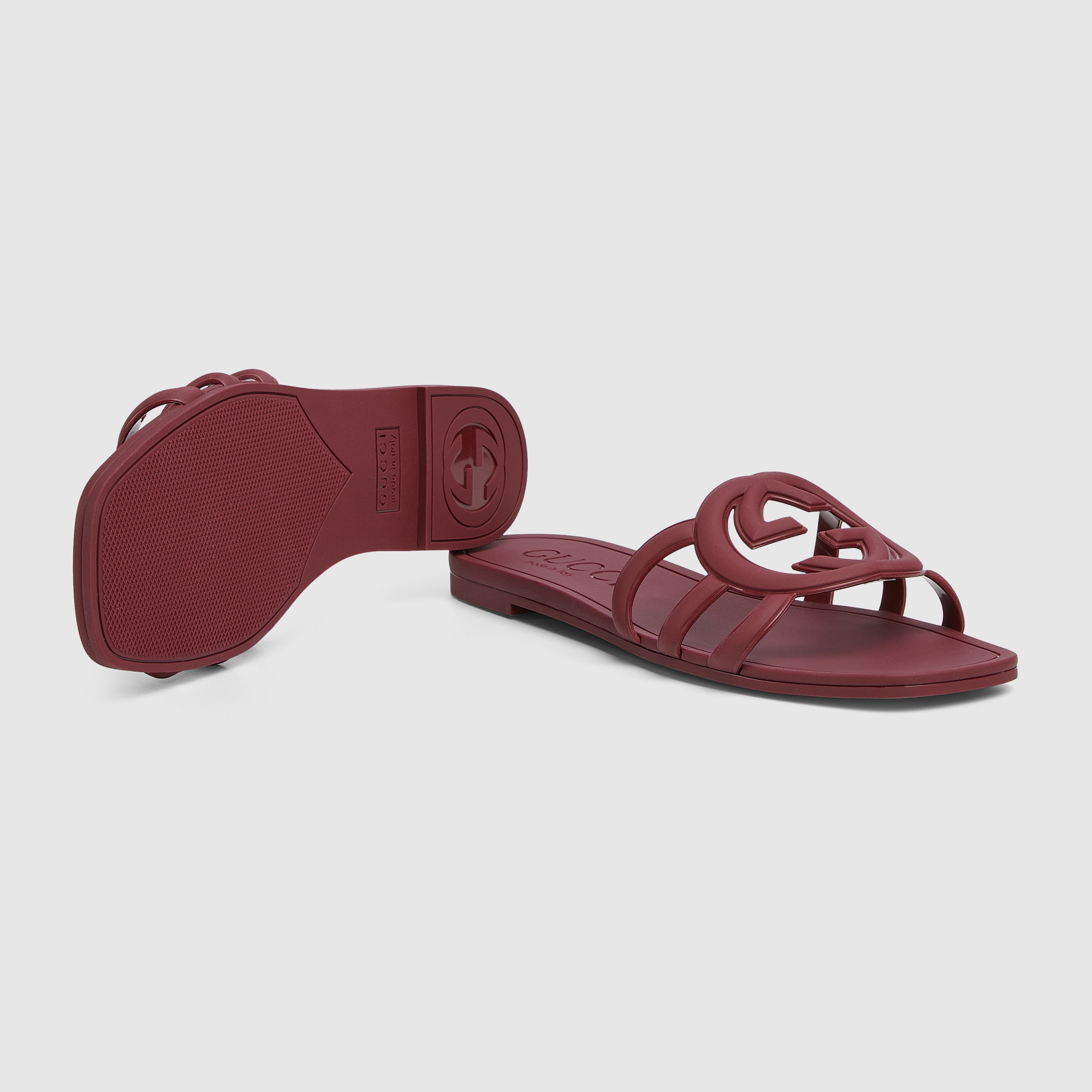 Women's Interlocking G slide sandal in Rosso Ancora rubber | GUCCI® ZA