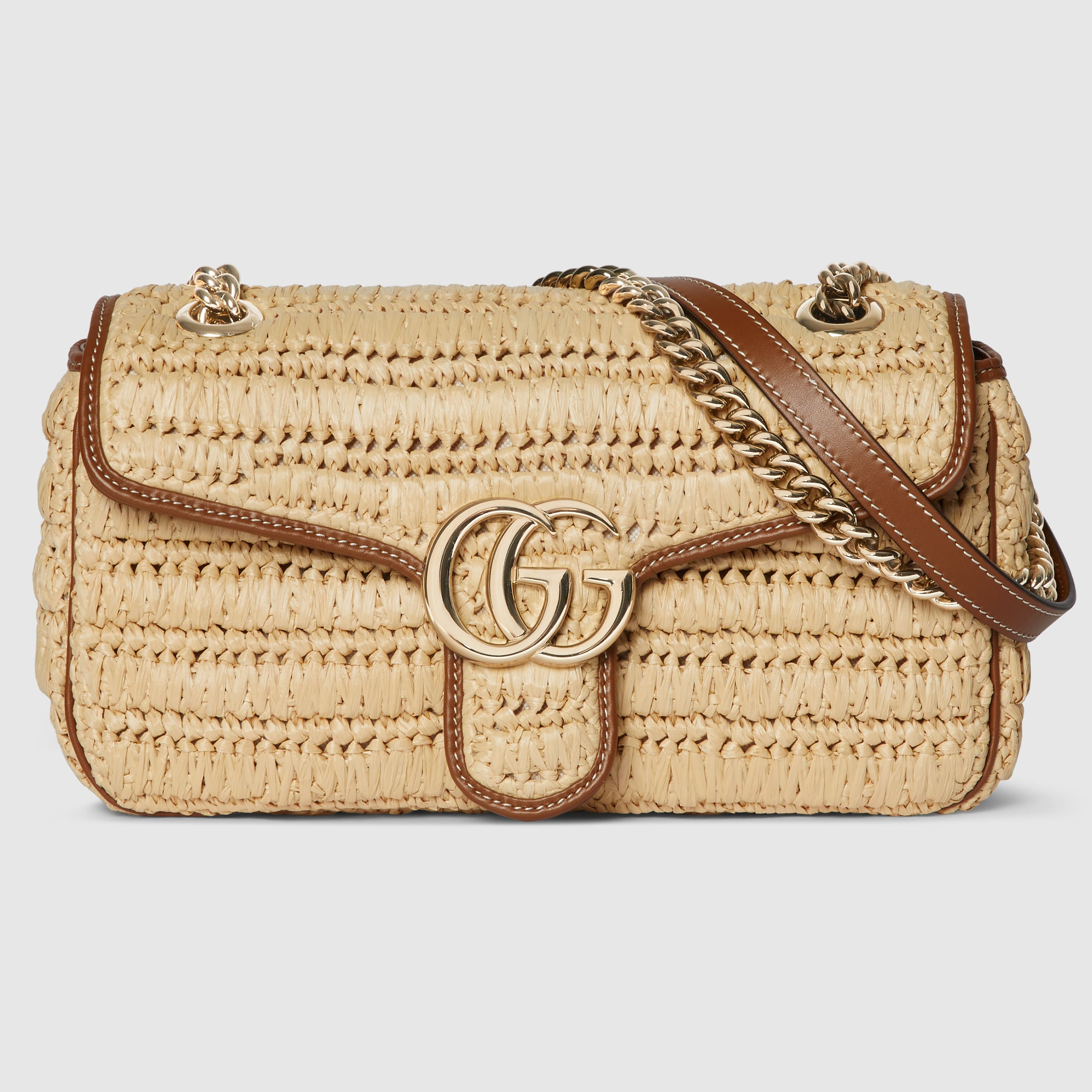 GG Marmont woven medium shoulder bag in natural raffia effect | GUCCI ...