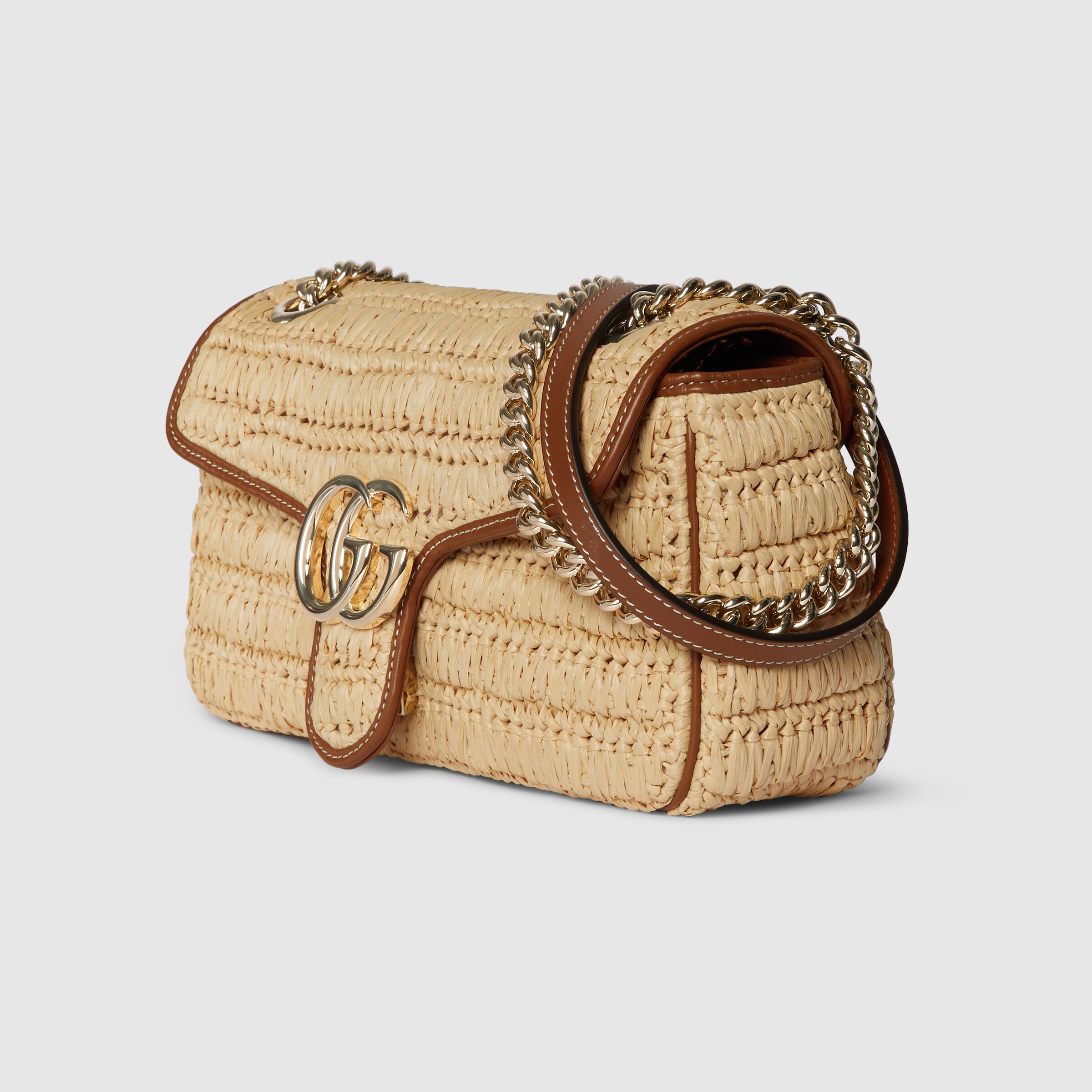 GG Marmont woven medium shoulder bag in natural raffia effect | GUCCI ...