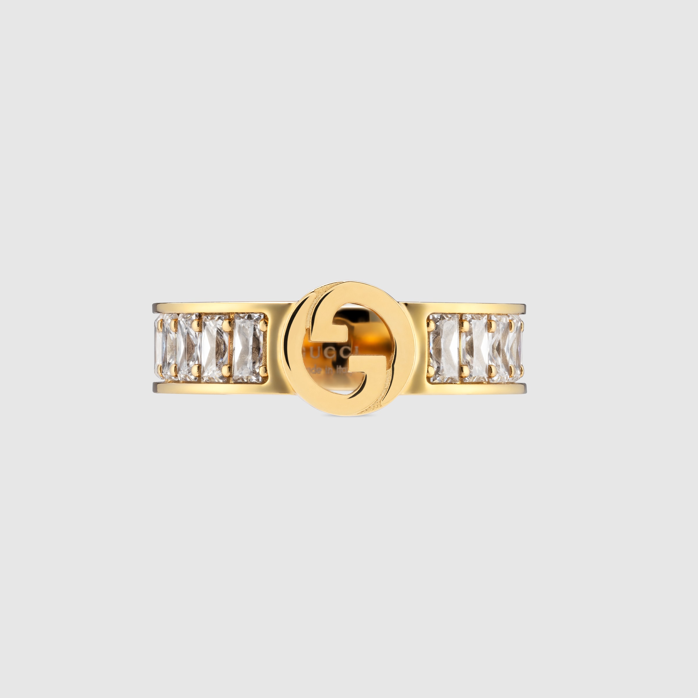 Gucci Blondie wide crystal ring in light gold-toned brass | GUCCI® NZ