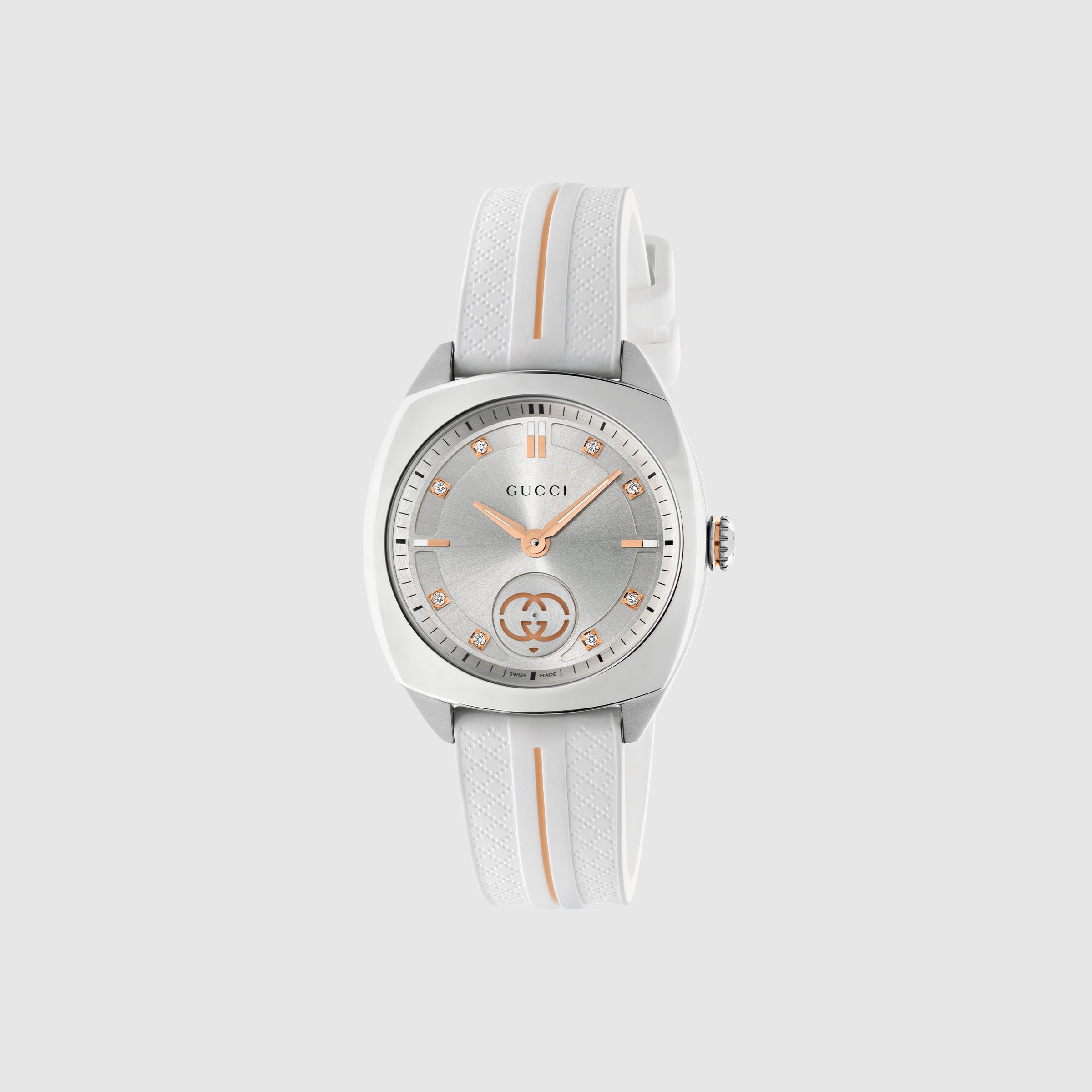 Gucci Interlocking watch, 29mm in white rubber | GUCCI® AE