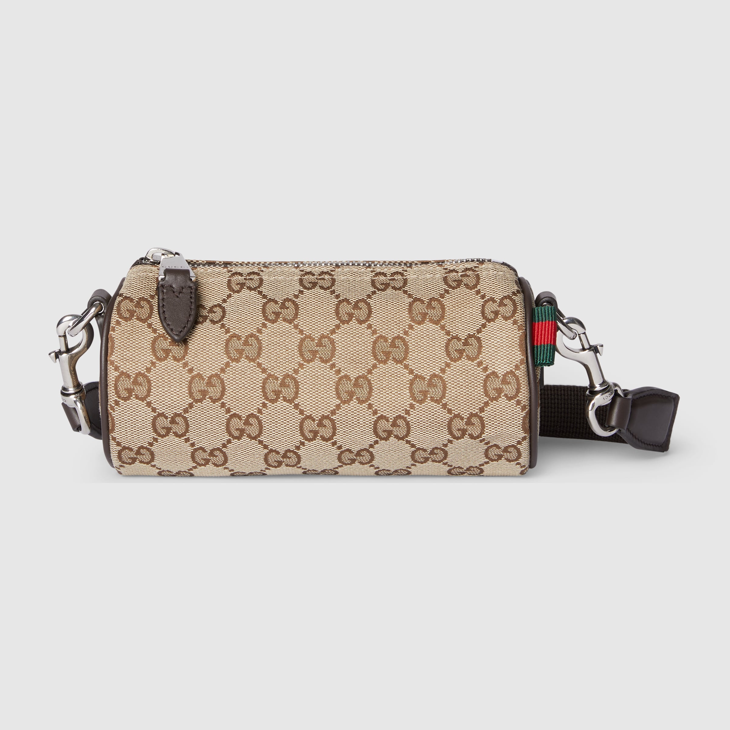 GG canvas mini cylinder bag in beige and brown GG canvas | GUCCI® US