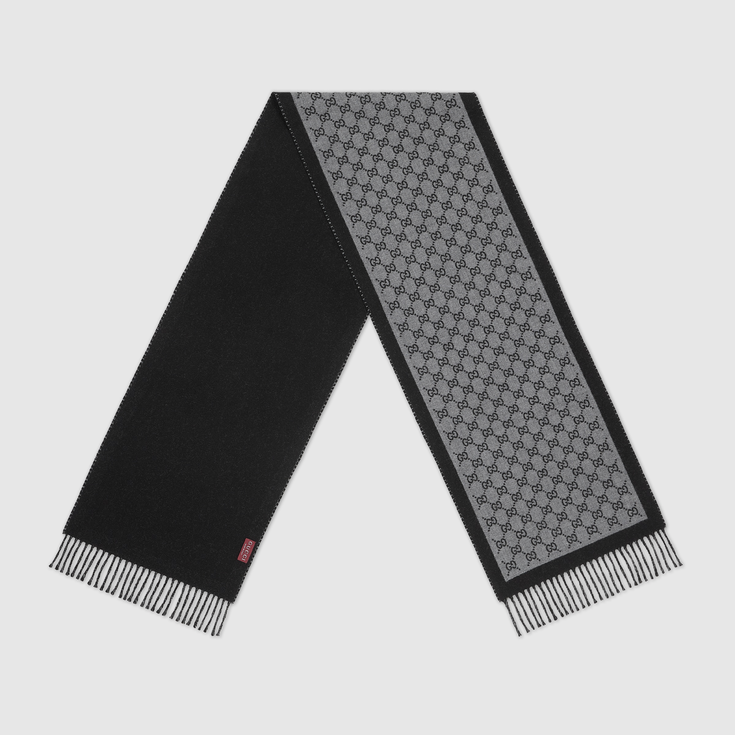 Bufanda de jacquard de lana con GG innegro y gris | GUCCI® MX