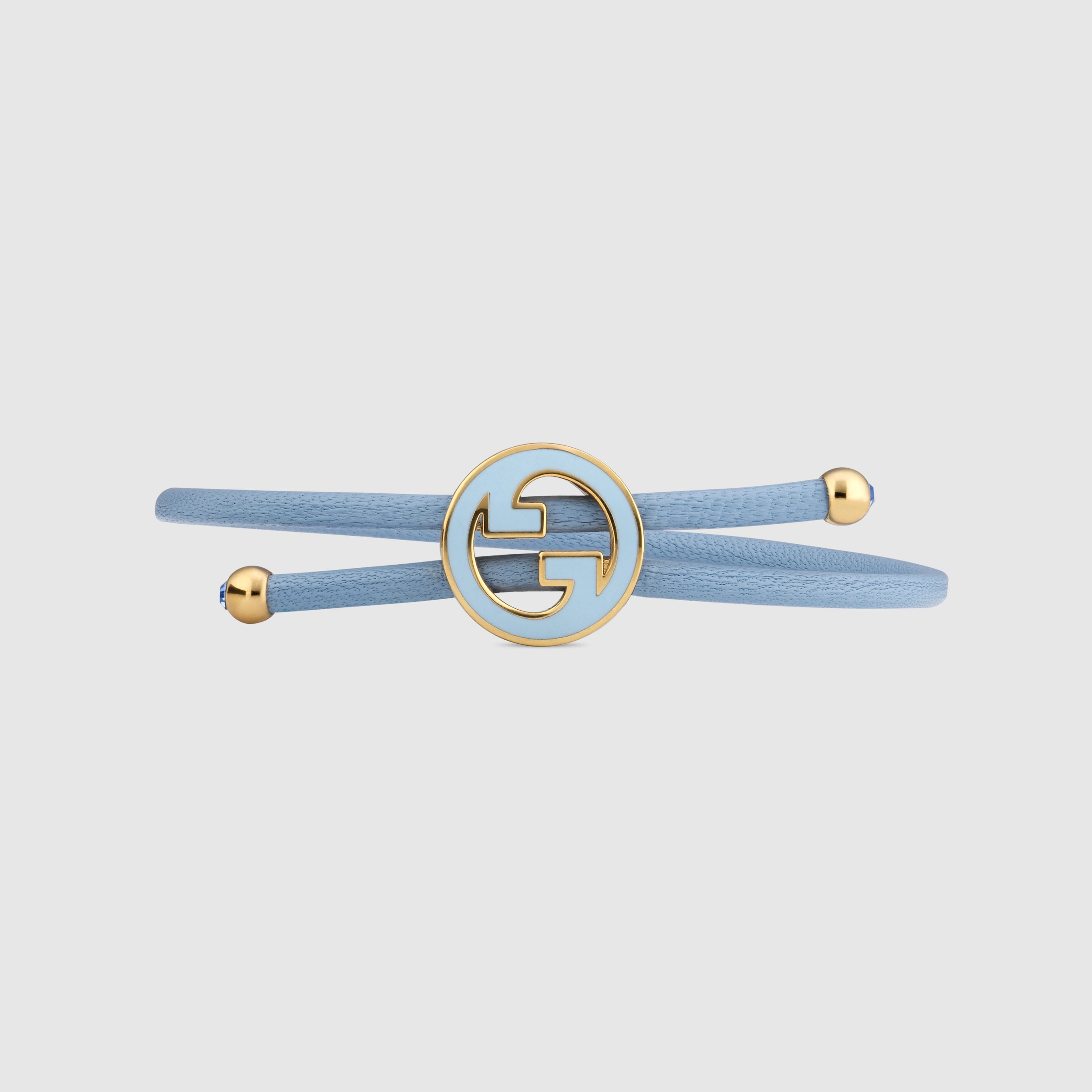 Bracelet with enamel Round Interlocking G in light blue leather | GUCCI® US