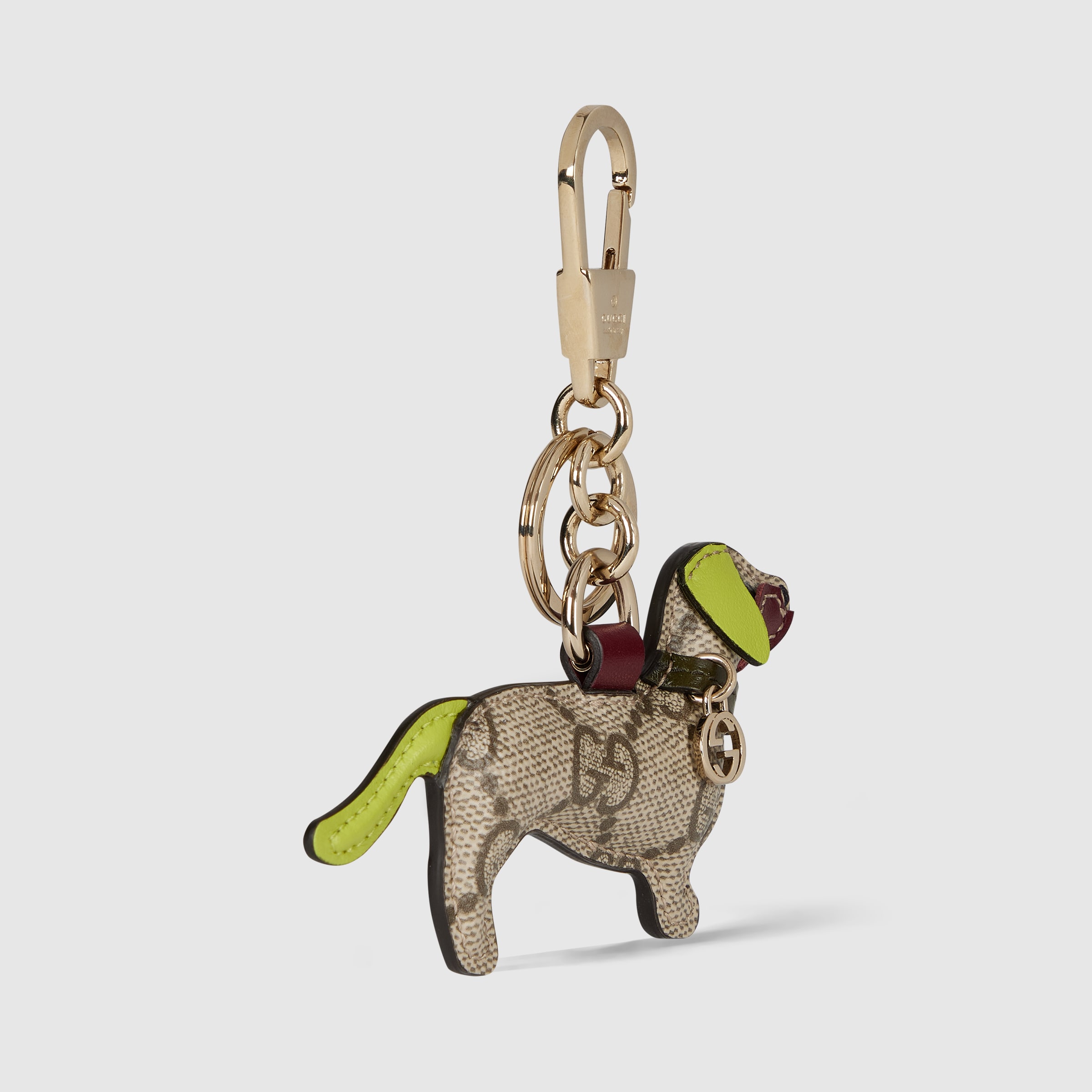 Dog-shaped bag charm in beige and brown GG fabric | GUCCI® Australia