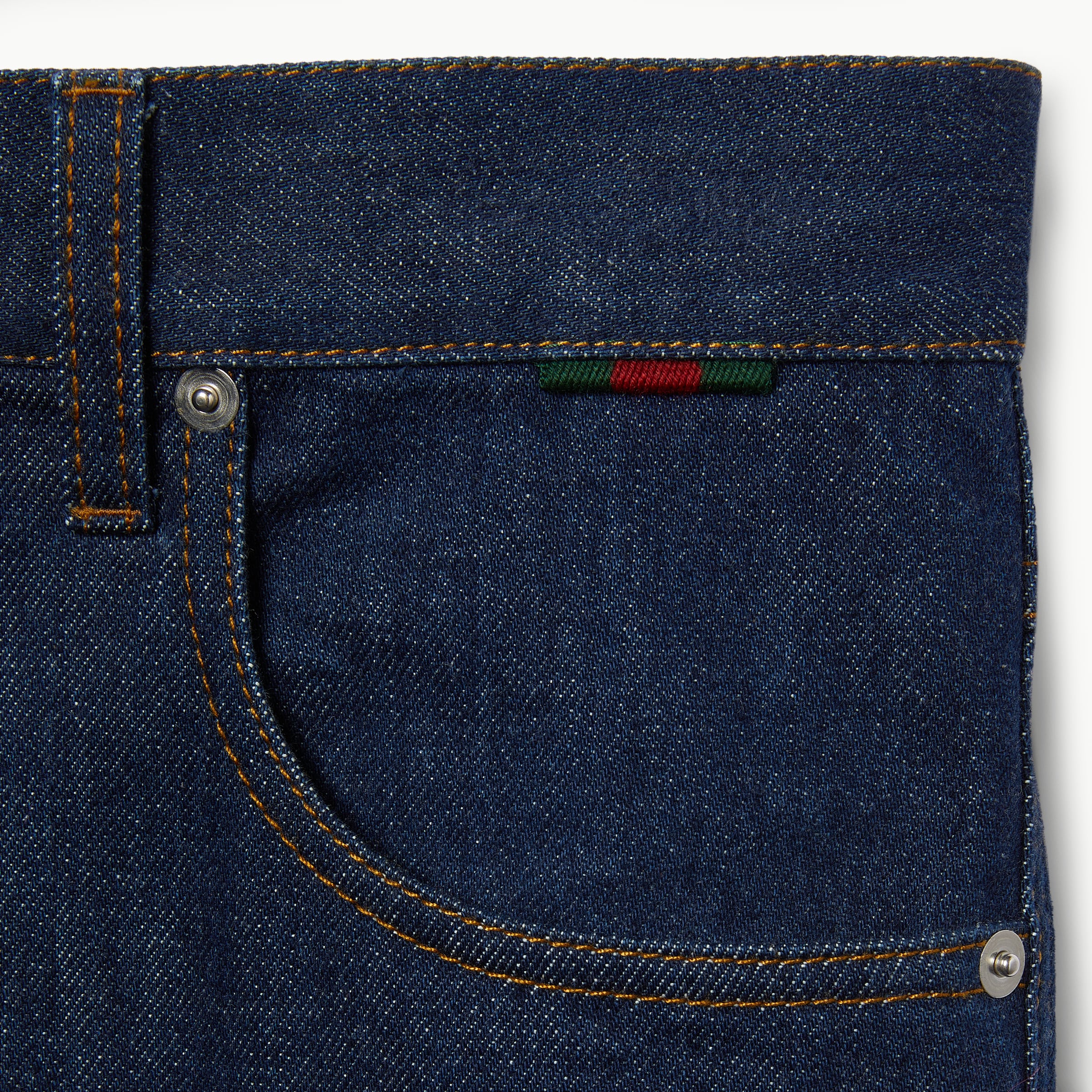 Slim fit cotton denim pant in dark blue | GUCCI® UK
