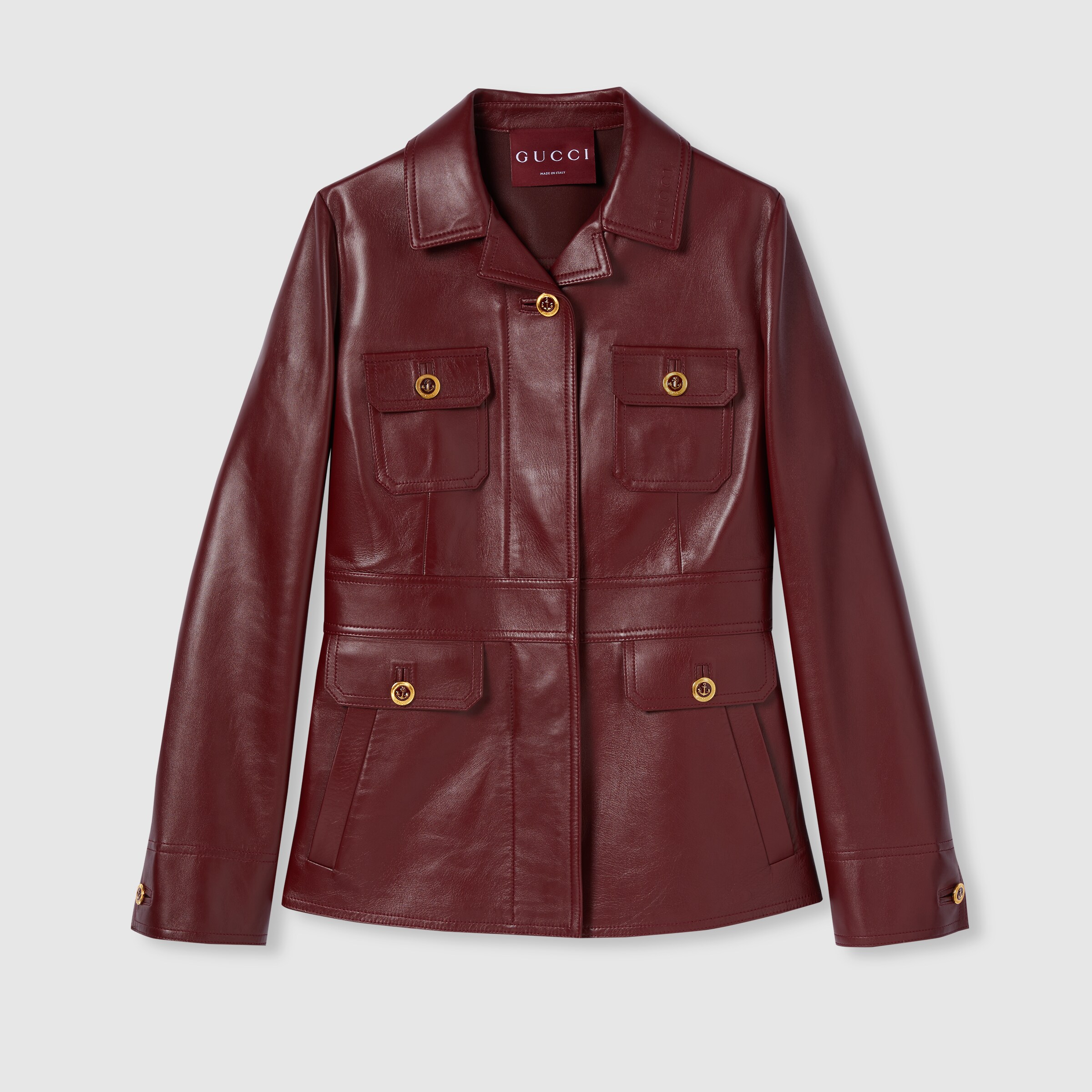 Leather jacket with embossed logo in rosso ancora red | GUCCI® Australia