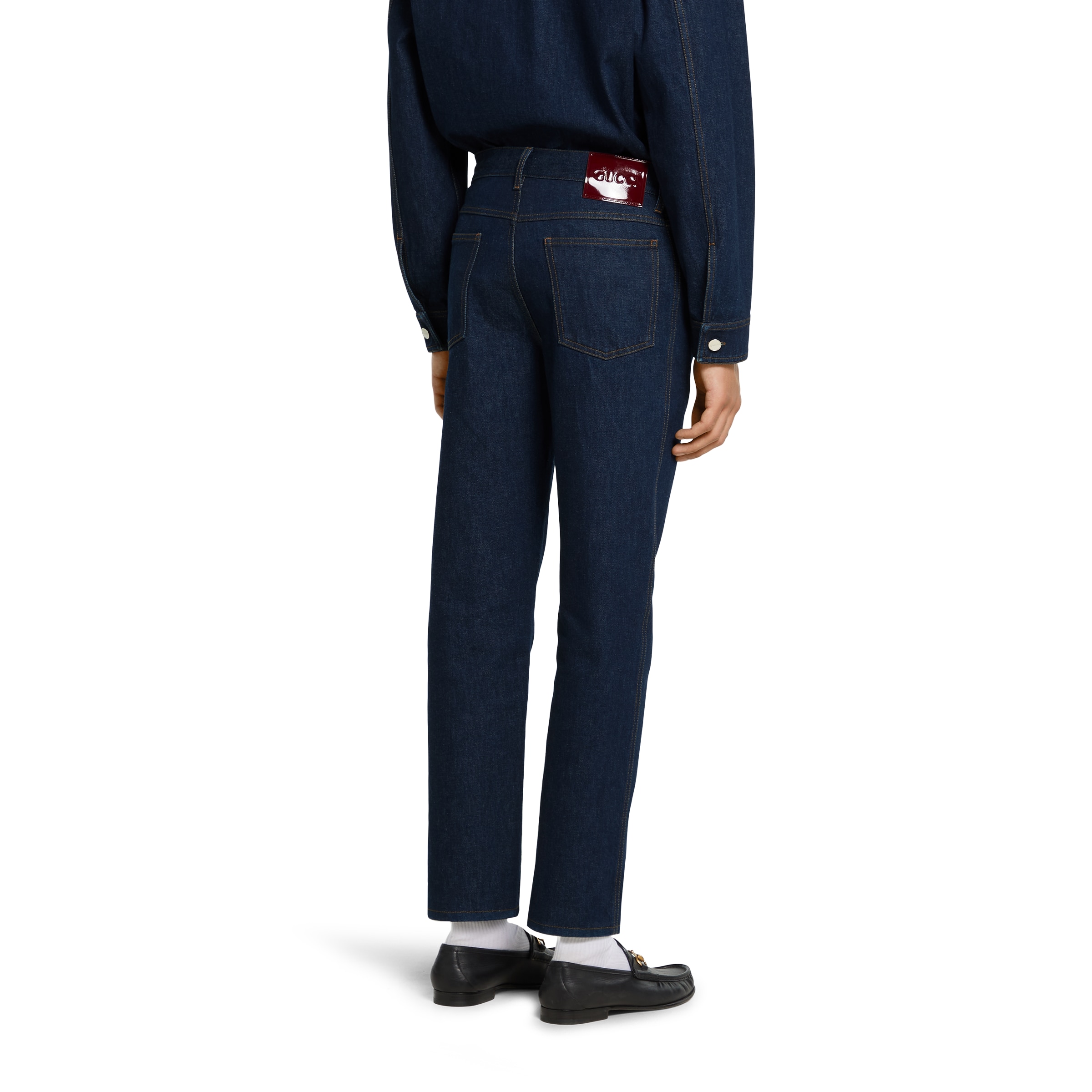 Slim fit cotton denim pant in dark blue | GUCCI® UK