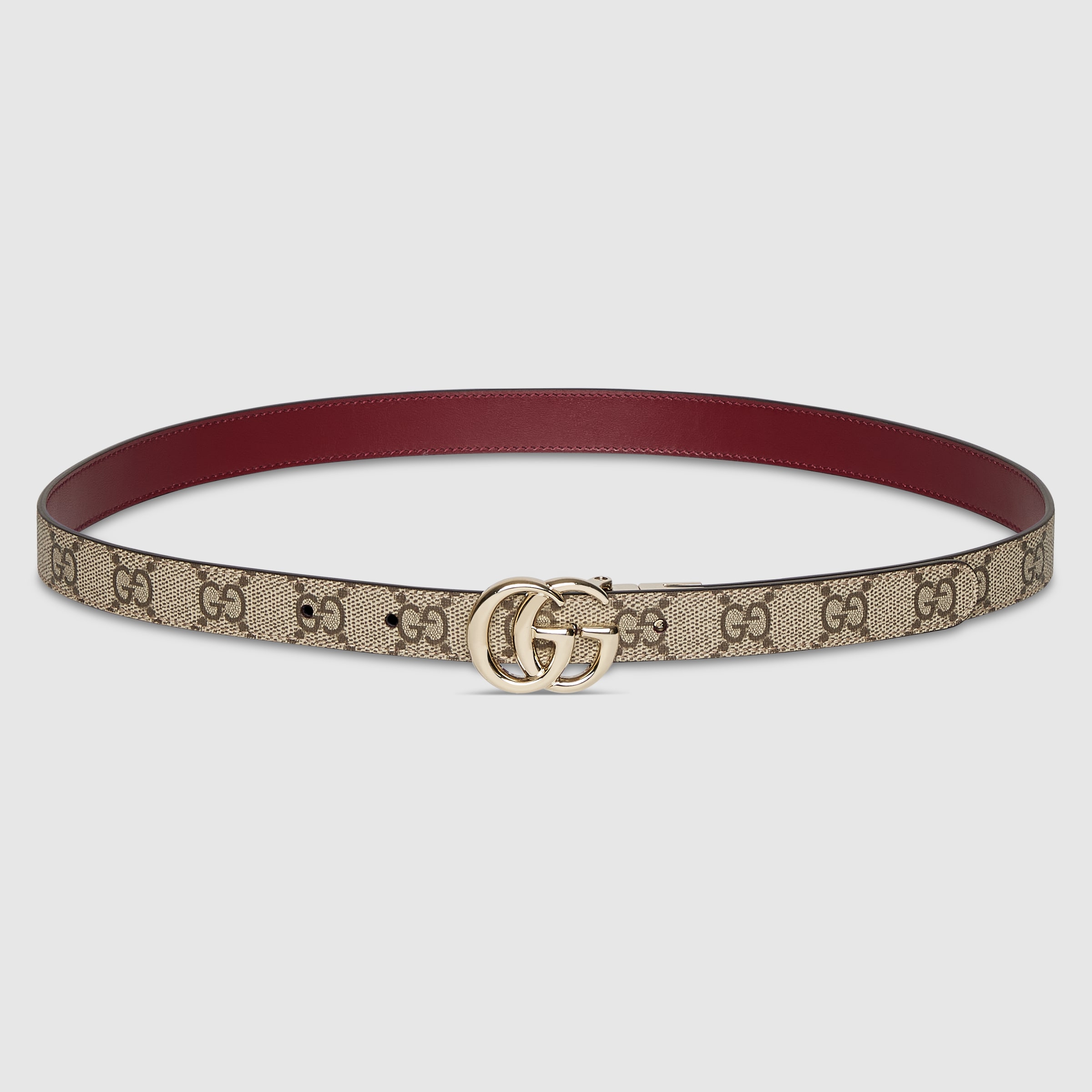 Reversible GG Marmont thin belt in beige GG Supreme and red | GUCCI® Australia