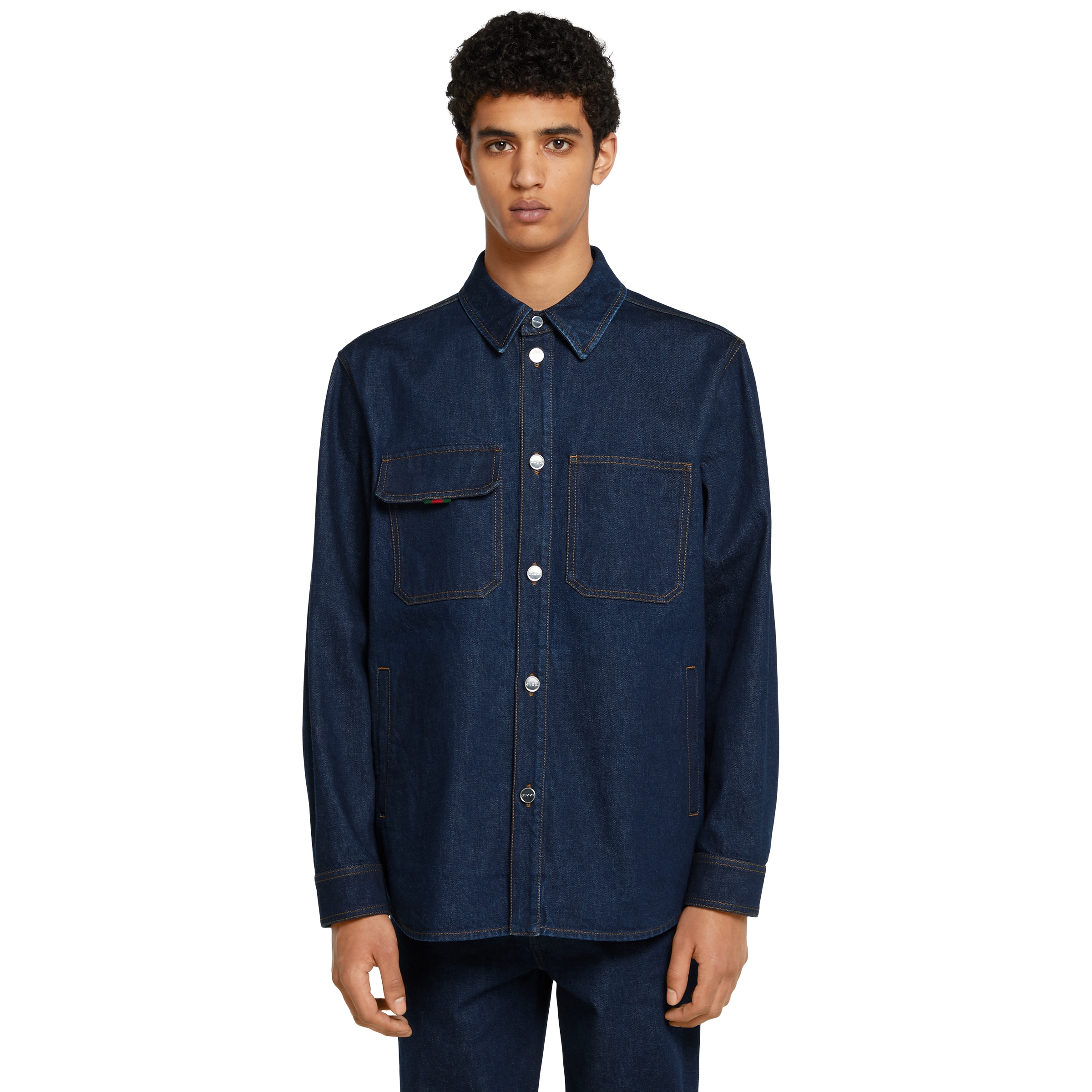 Relaxed fit denim shirt in dark blue | GUCCI® UK