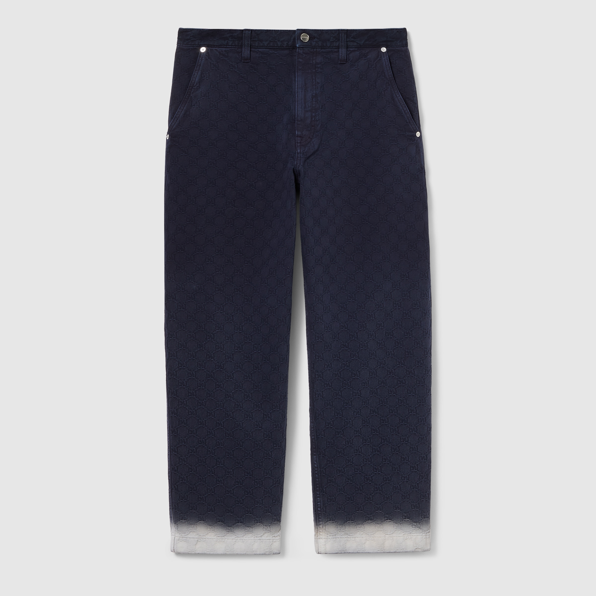 Bleached GG cotton denim jacquard pant in gradient blue to white ...
