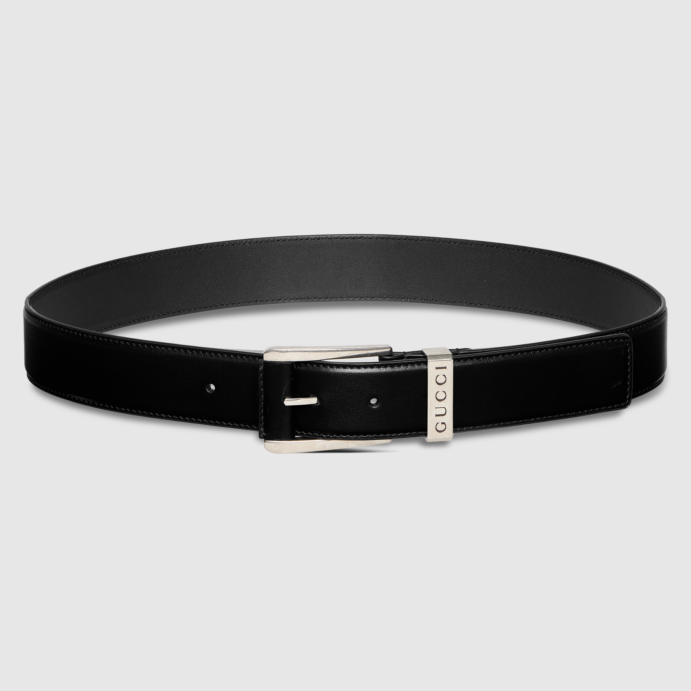 Belt with squared buckle in black leather | GUCCI® NZ