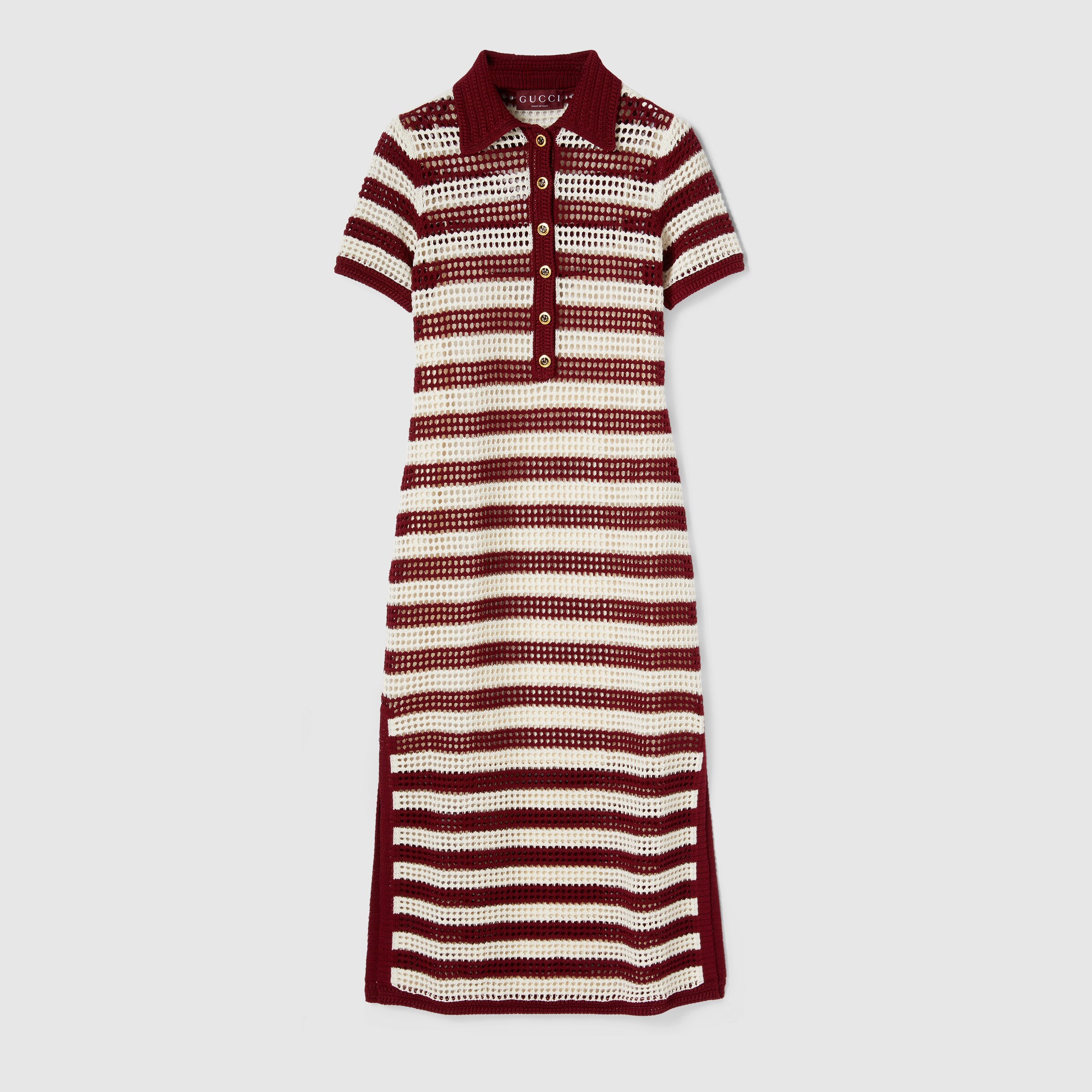 Striped cotton cable knit dress in rosso ancora red and white | GUCCI ...