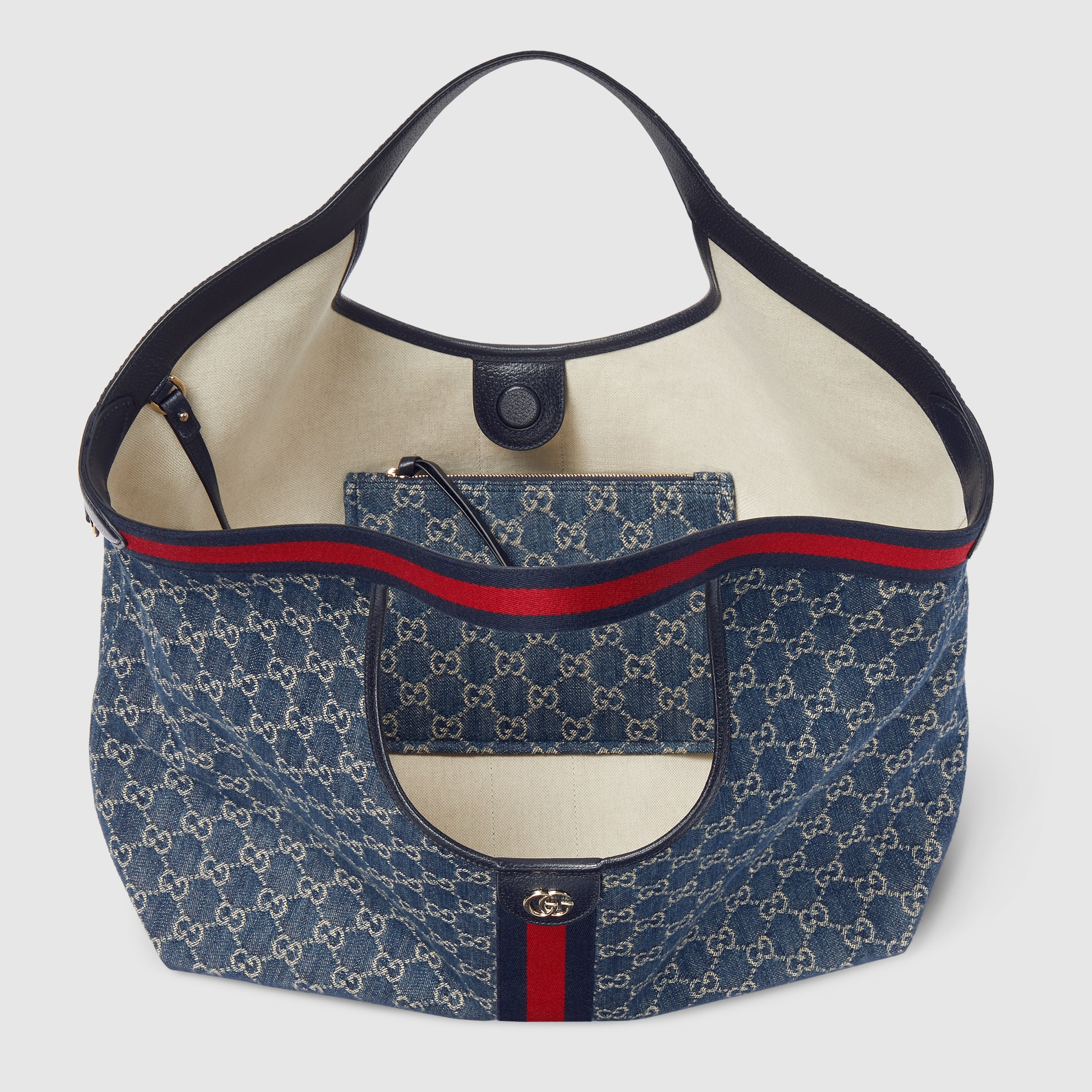 Gucci Giglio large tote bag in blue and white GG denim | GUCCI® SG