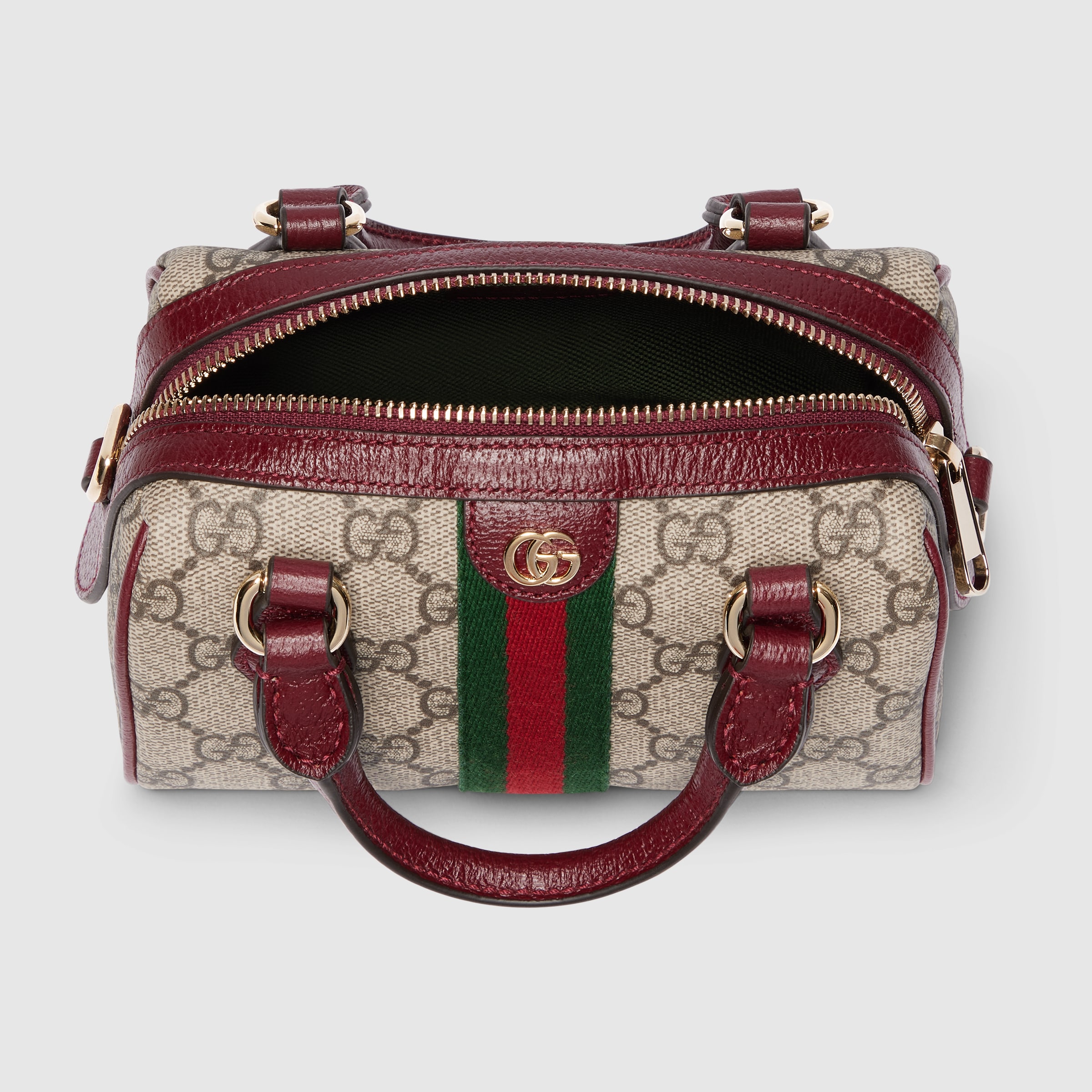 Ophidia mini boston bag in beige and brown GG fabric | GUCCI® SG