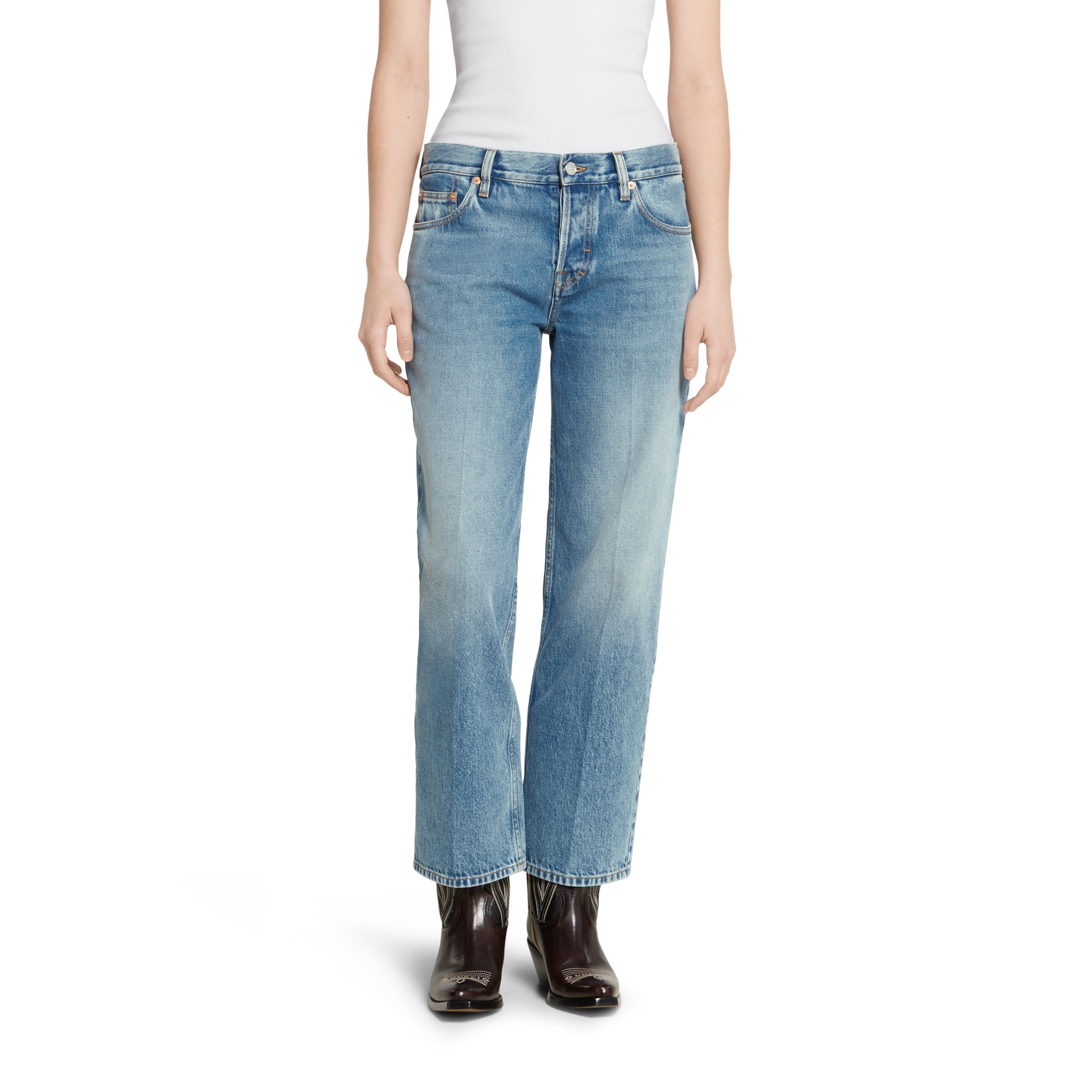 Straight fit denim pants in light blue | GUCCI® Australia