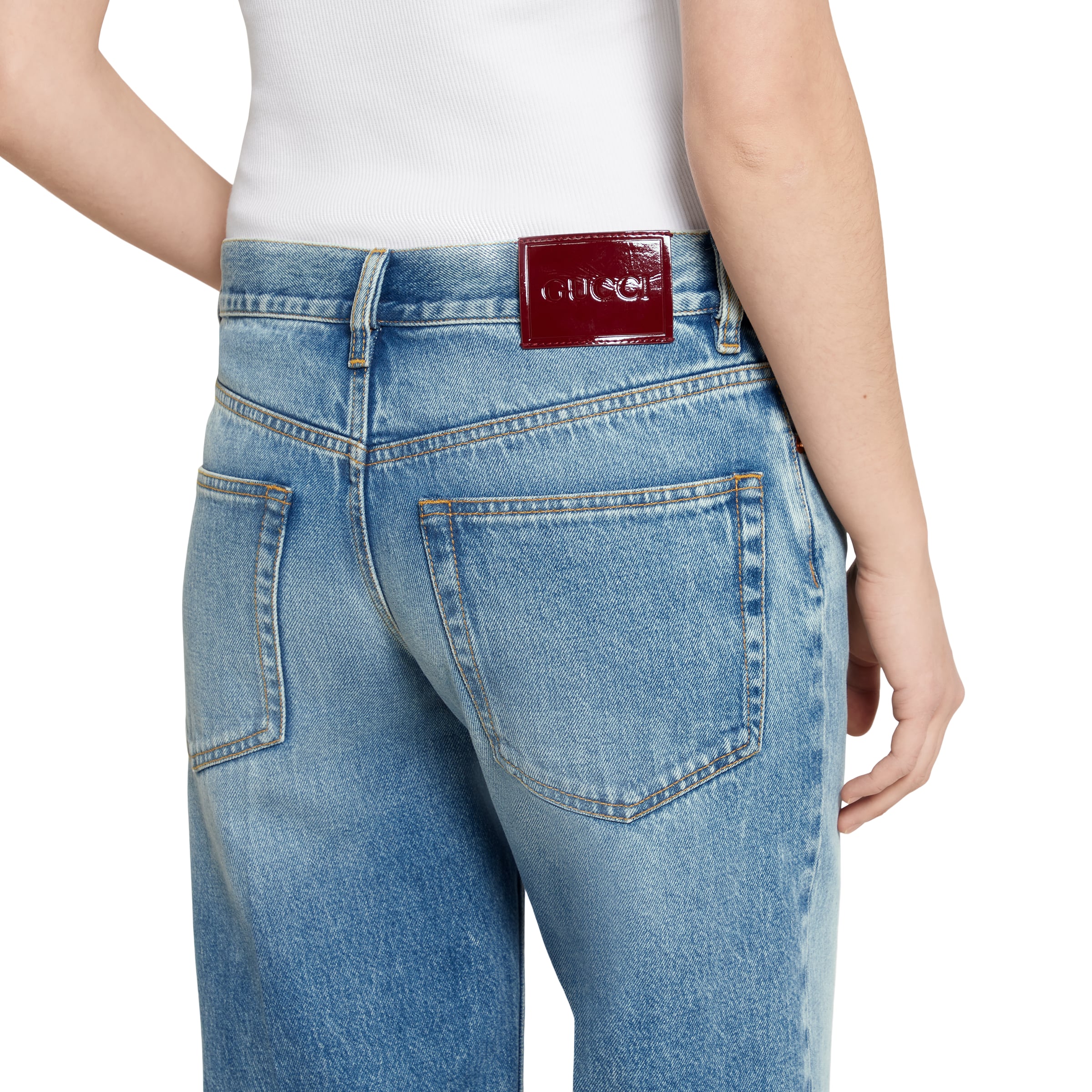 Straight fit denim pants in light blue | GUCCI® Australia