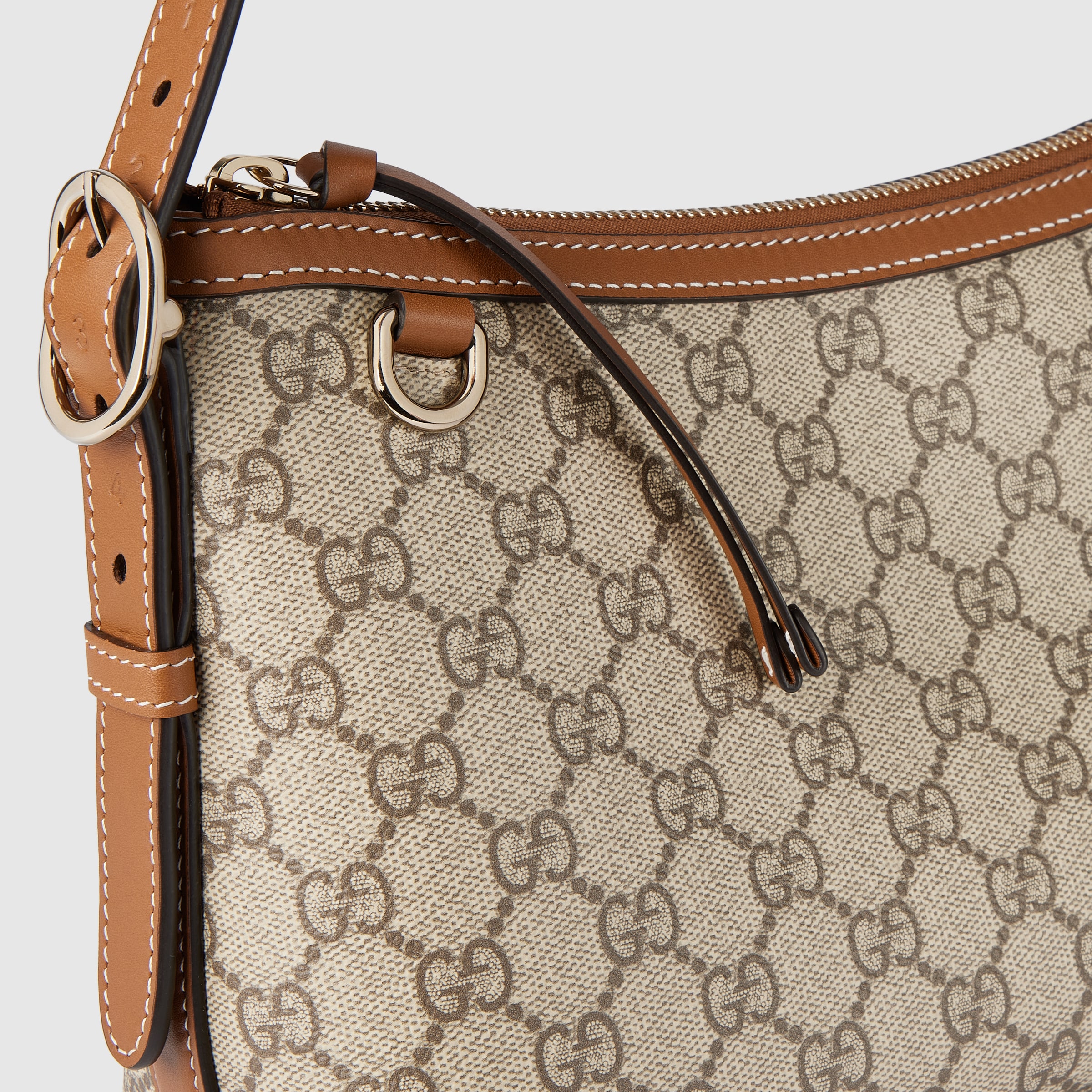 GG Emblem medium shoulder bag in beige and dark brown fabric | GUCCI® SG