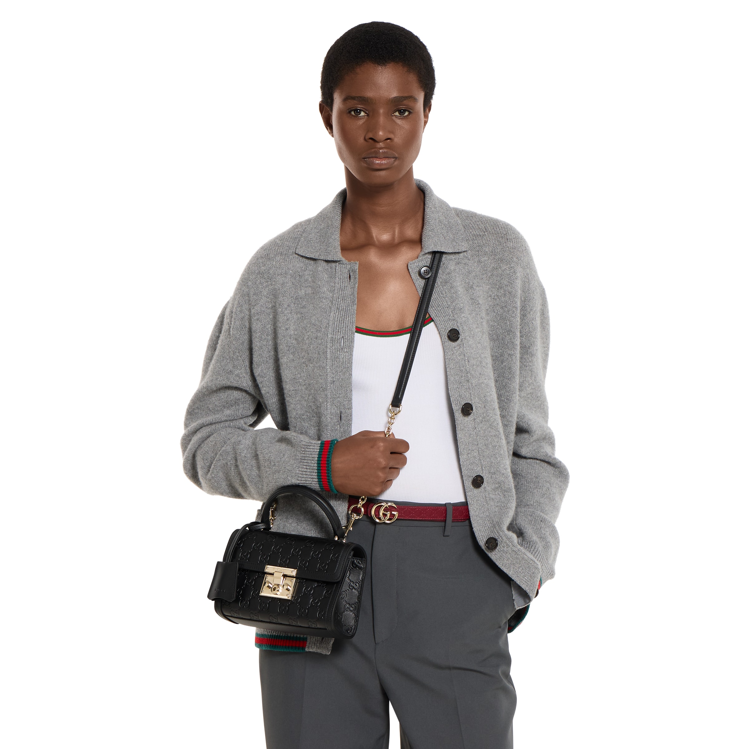 Padlock small top handle bag in black GG leather | GUCCI® Australia