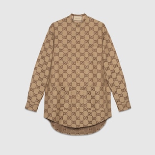 GG cotton gabardine shirt in light beige | GUCCI® US GG cotton gabardine shirt in light beige | GUCCI® US