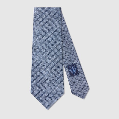 GG pattern silk linen tie in blue silk linen | GUCCI® Australia