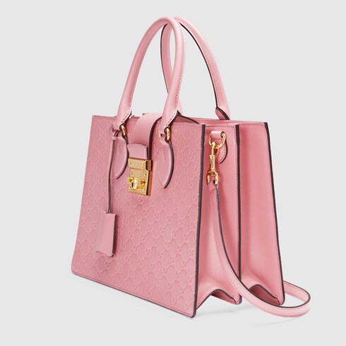 Padlock Gucci Signature top handle in candy pink Gucci signature ...