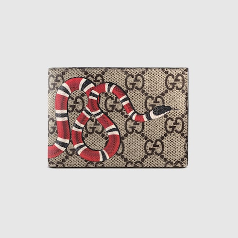 Gucci Kingsnake Print Gg Supreme Wallet In Black | ModeSens