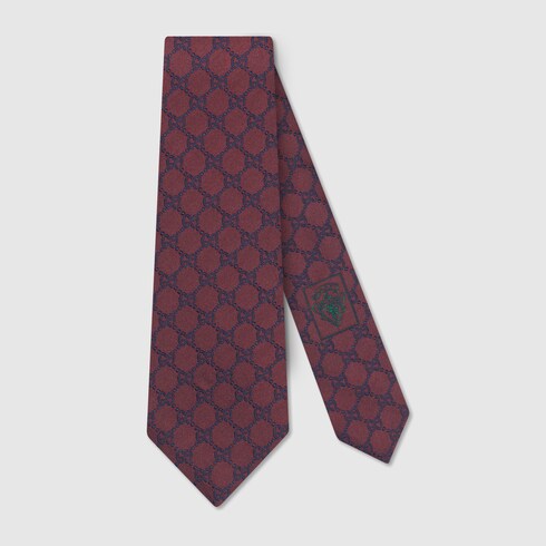 Silk tie with GG pattern in amaranth/blue GG silk | GUCCI® UK