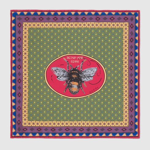 Gucci Bee Card Print Silk Carre In Multicolor | ModeSens